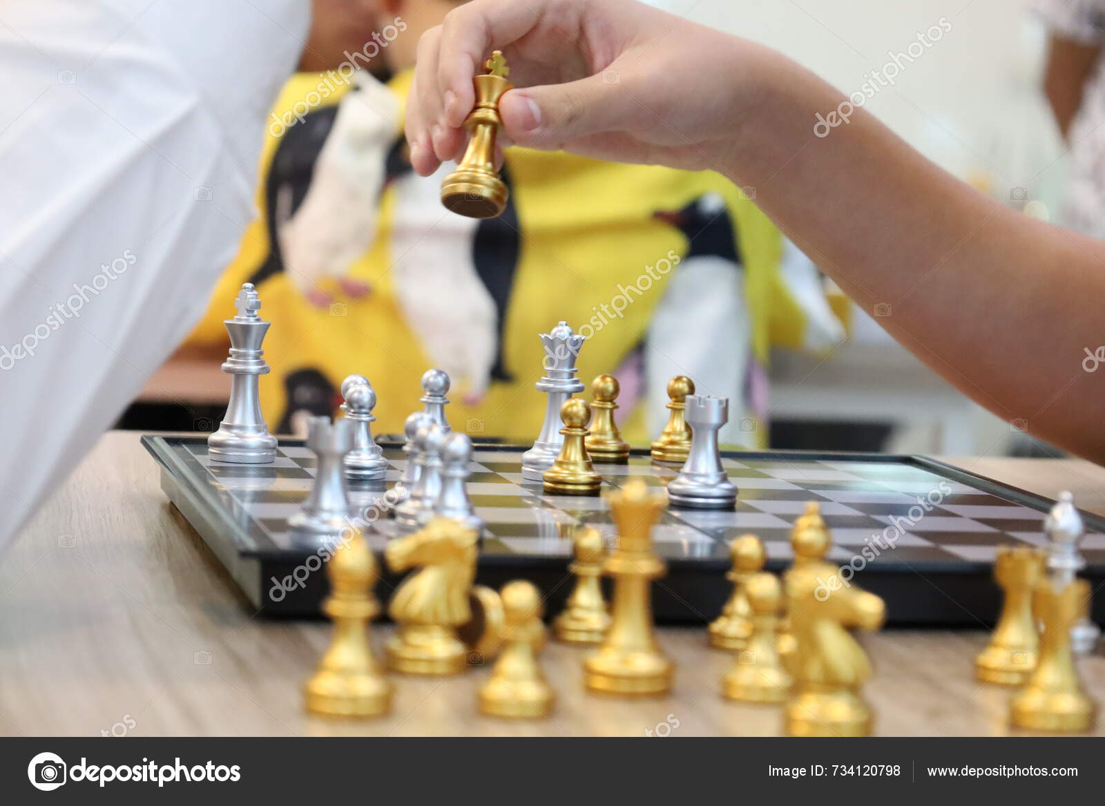 Group Friends Playing Chess Tournament Class Board Game Youth Hand ...