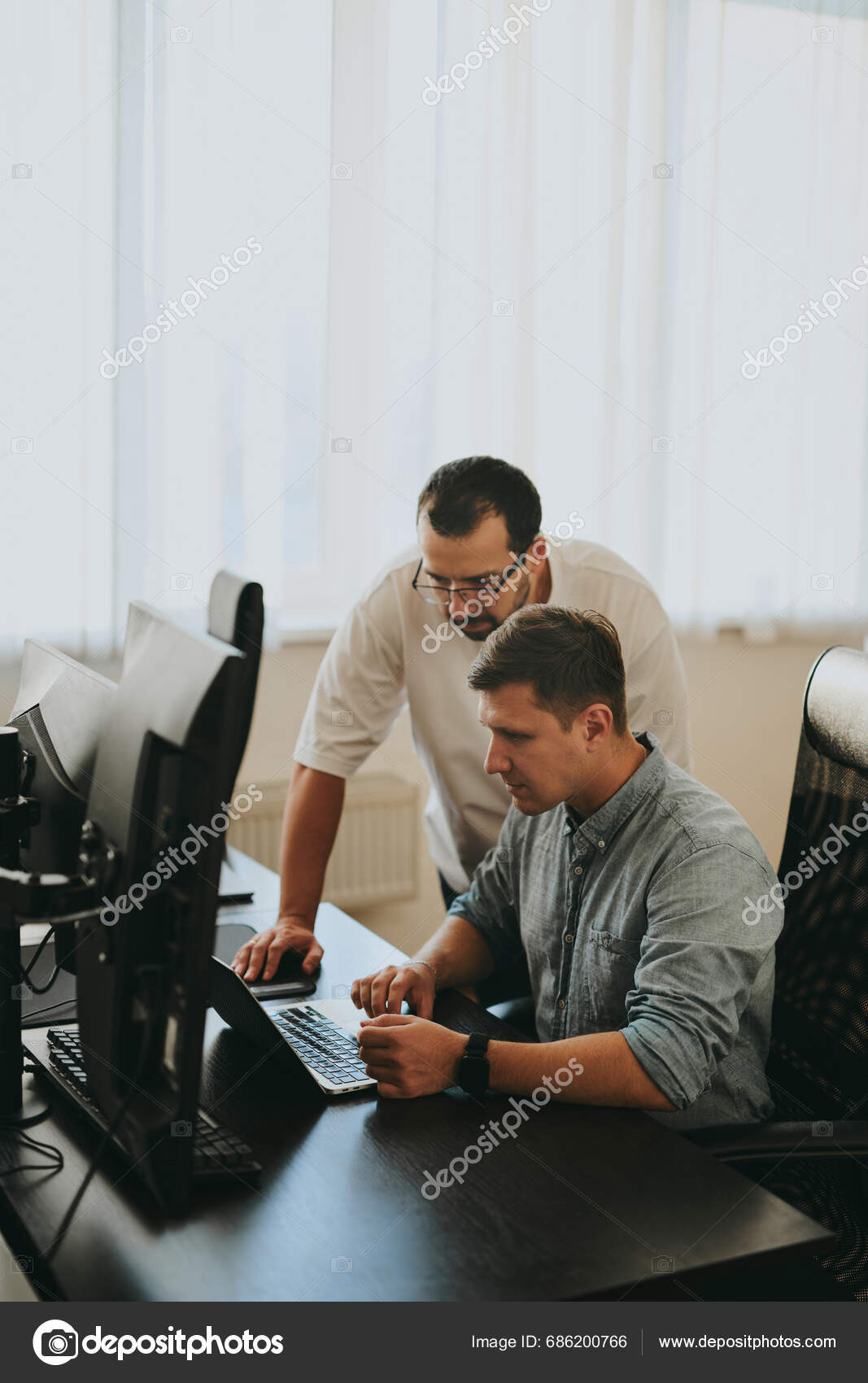 Portrait Two Professional Male Programmers Working Computer Diverse ... Portrait Two Professional Male Programmers Working Computer Diverse ...