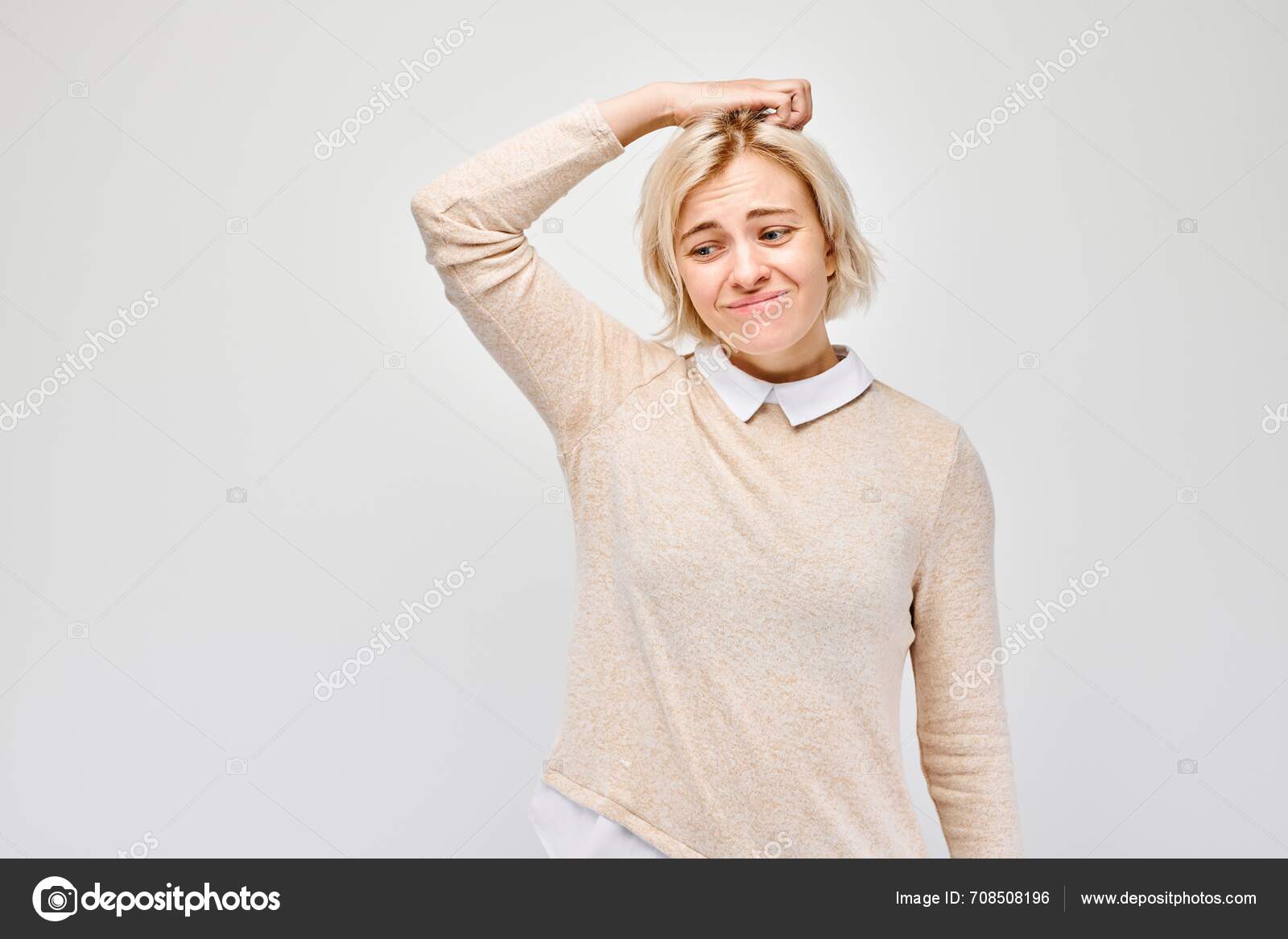 Confused Young Woman Scratching Her Head Isolated Light Background ...