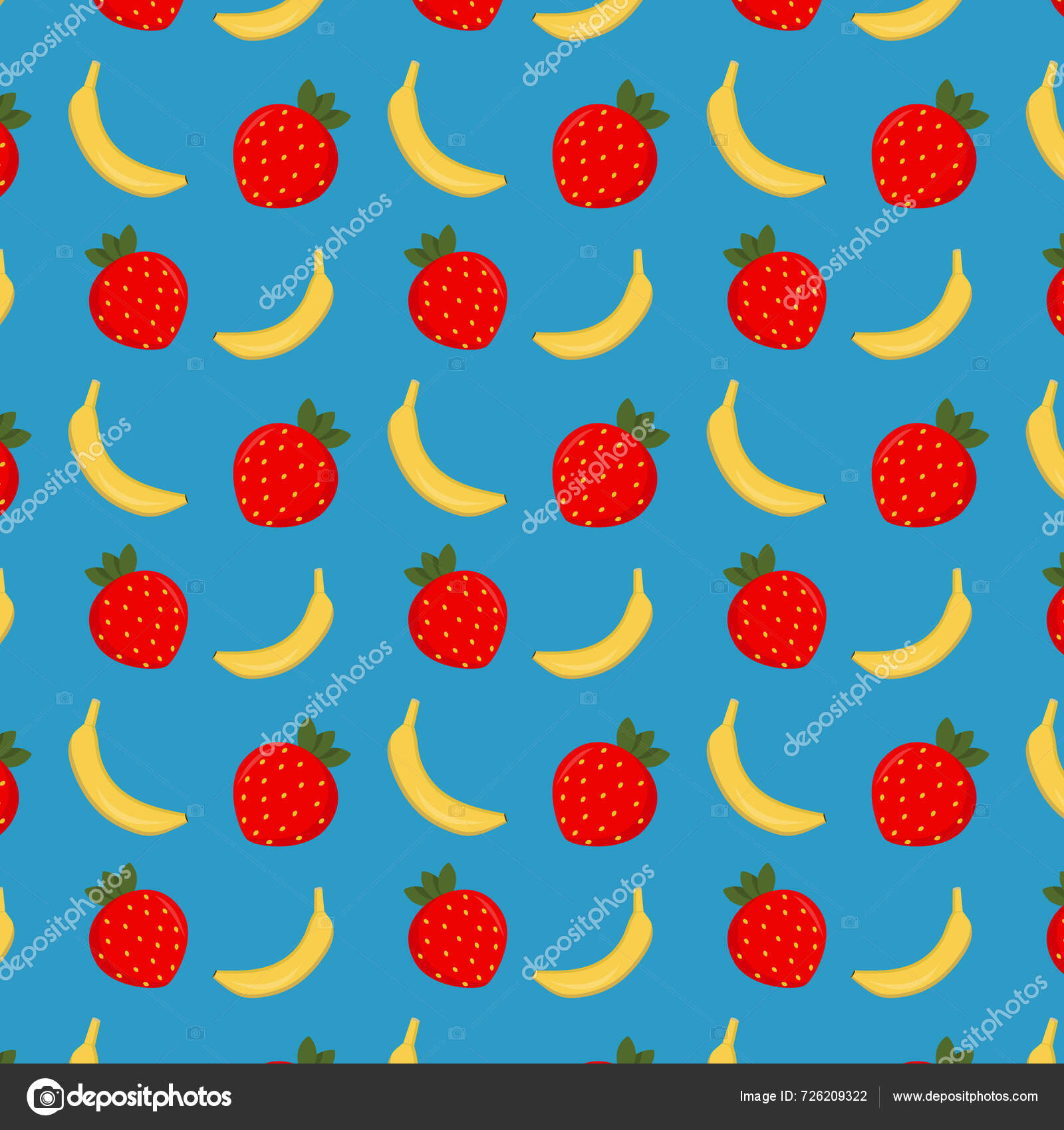Strawberry Banana Pattern Blue Background High Quality Photo — Stock ...