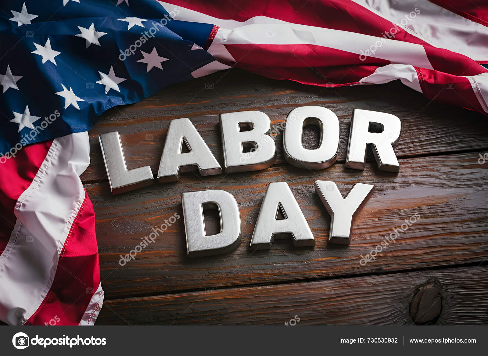 Words Labor Day Laid Silver Metal Letters Wooden Surface Generative ...