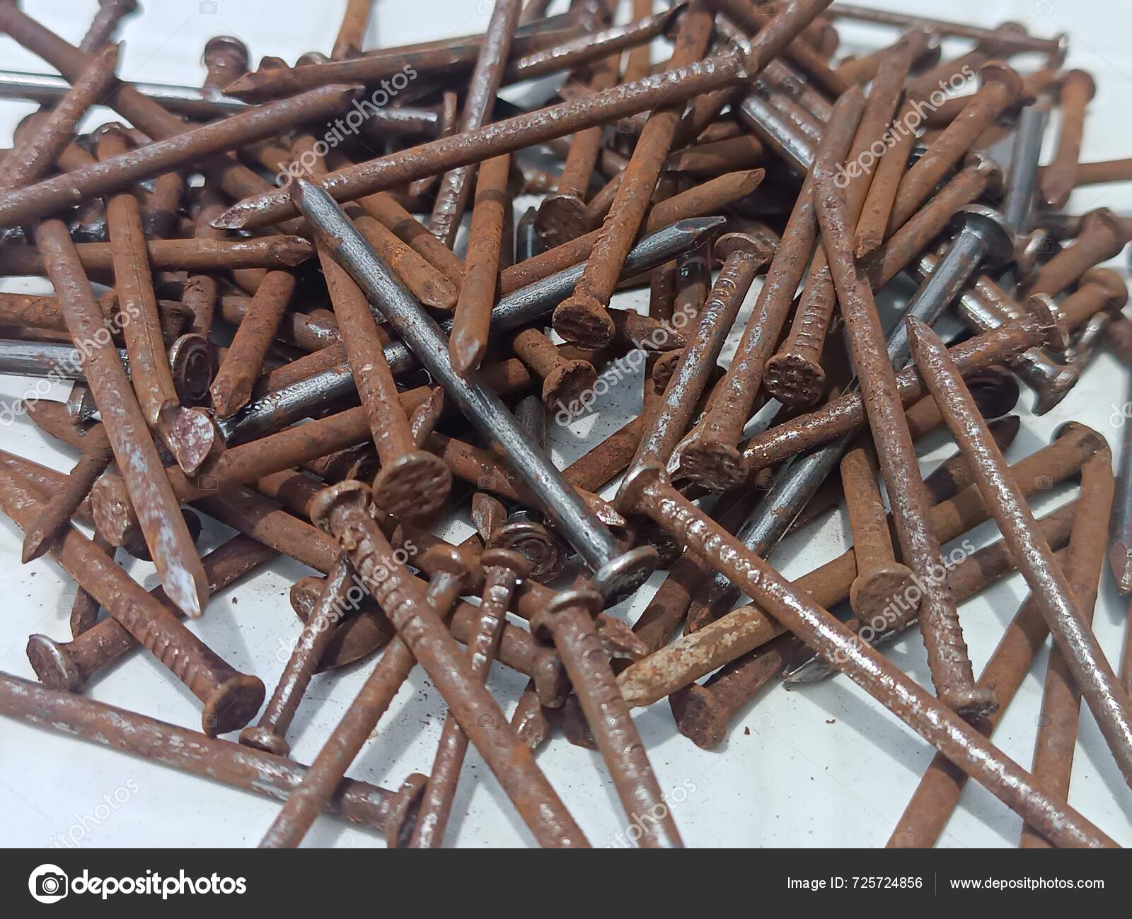 Rusty Iron Nails Scattered White Floor Showcasing Corrosion Texture ...