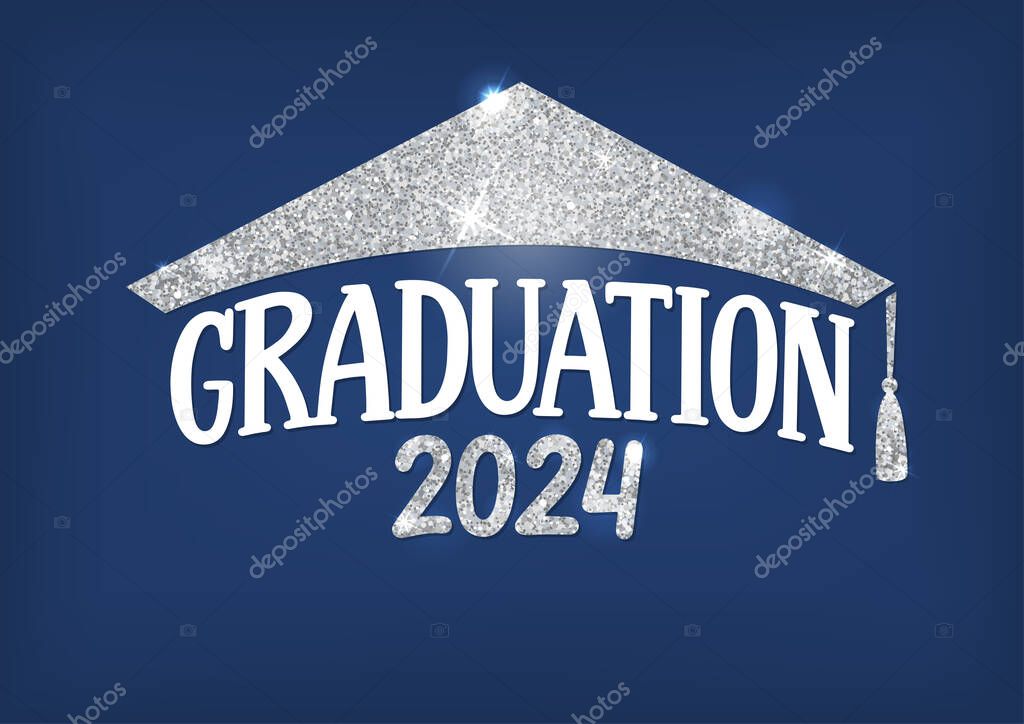 Graduación 2024. Letras en forma de gorra de brillo plateado ...