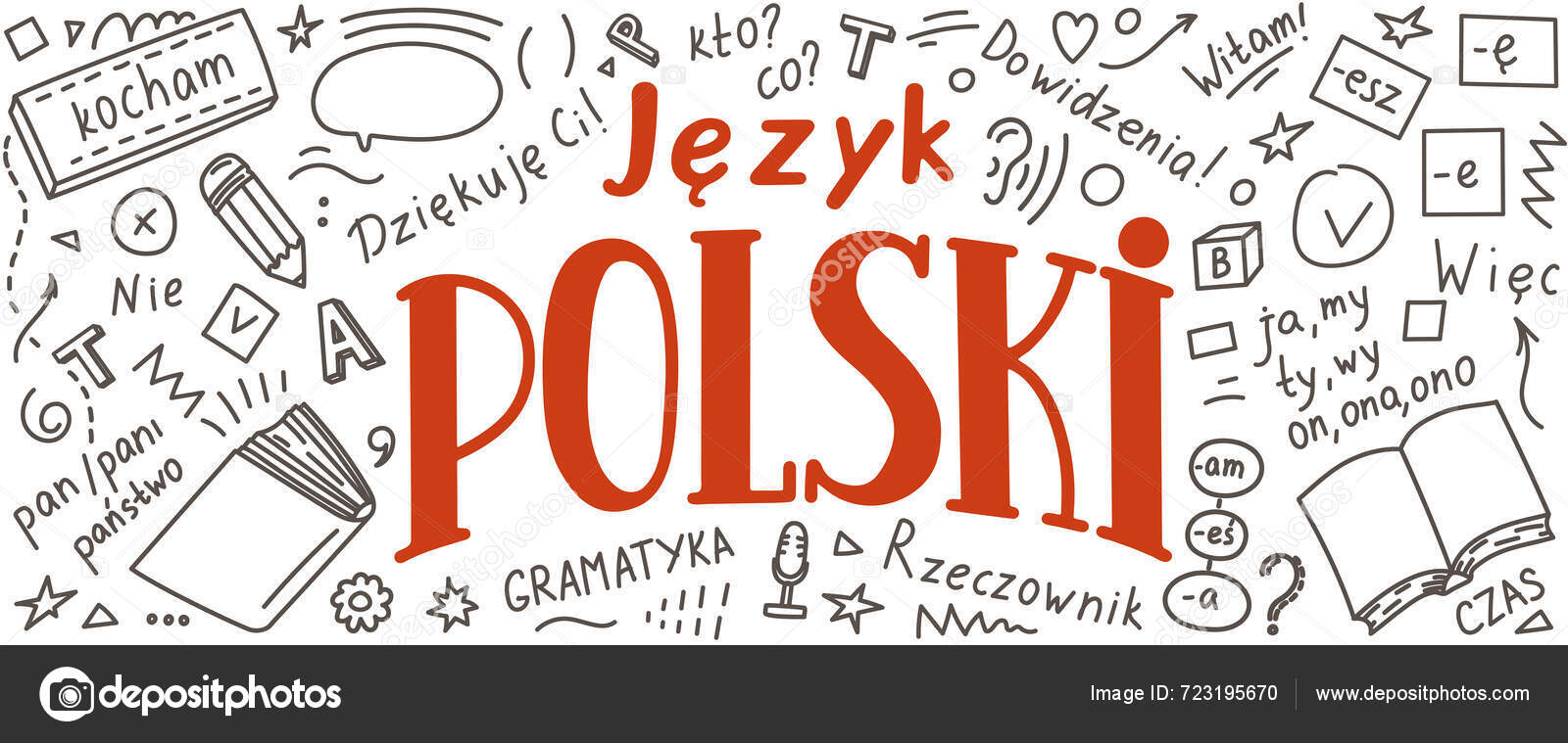 Jezyk Polski Idioma Polaco Garabatos Dibujados Mano Letras Sobre Fondo ...