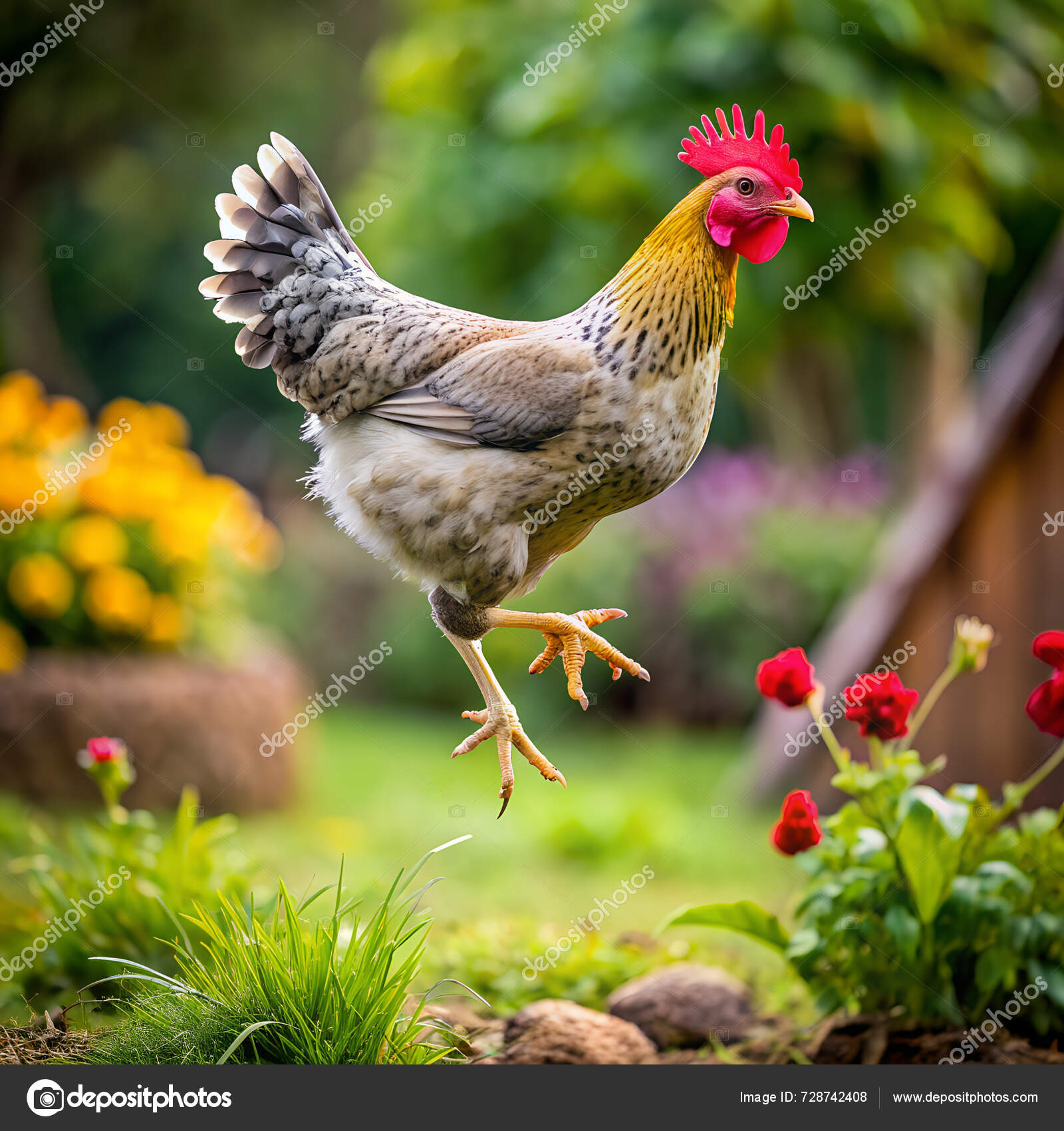 Booted Bantam Chicken Jumps Garden Generated Photo Portrait Front View ...