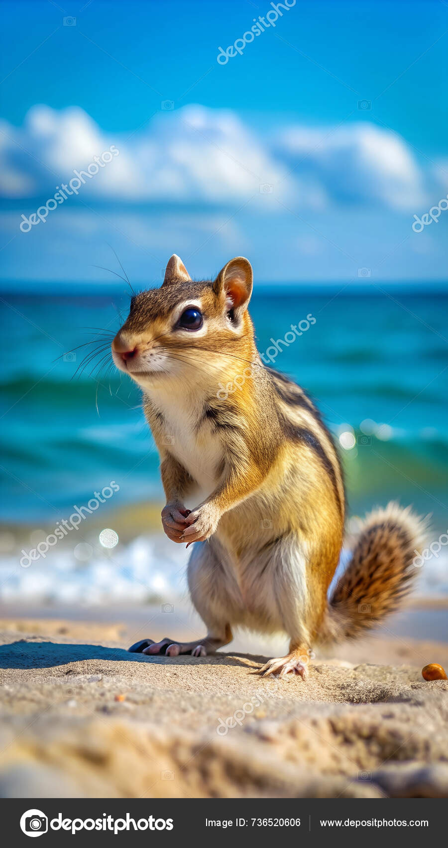 Chipmunk Rodent Walks Beach Generated Photo Portrait Front View Image ...