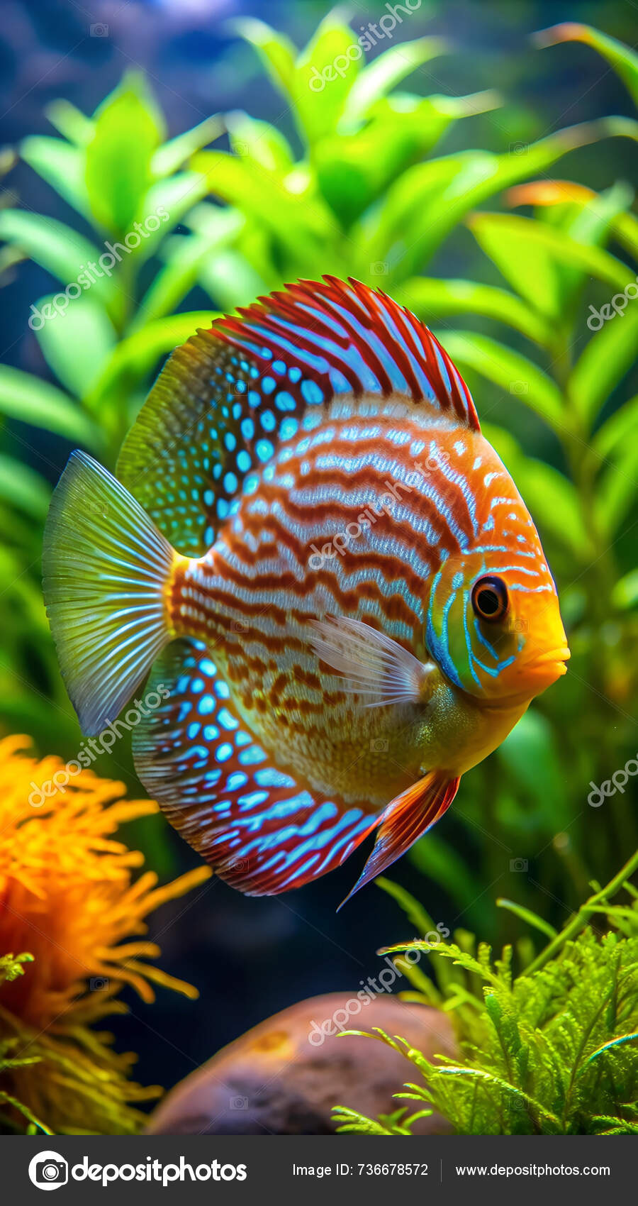 Discus Fish Looks Forest Generated Photo Portrait Front View Image ...