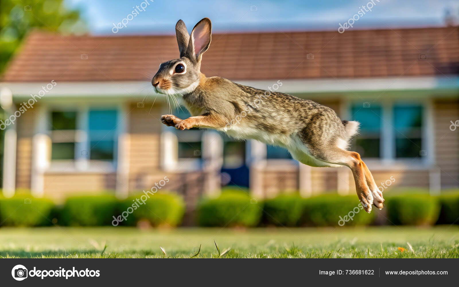 Eastern Cottontail Rabbit Jumps School Generated Photo Portrait Front ...