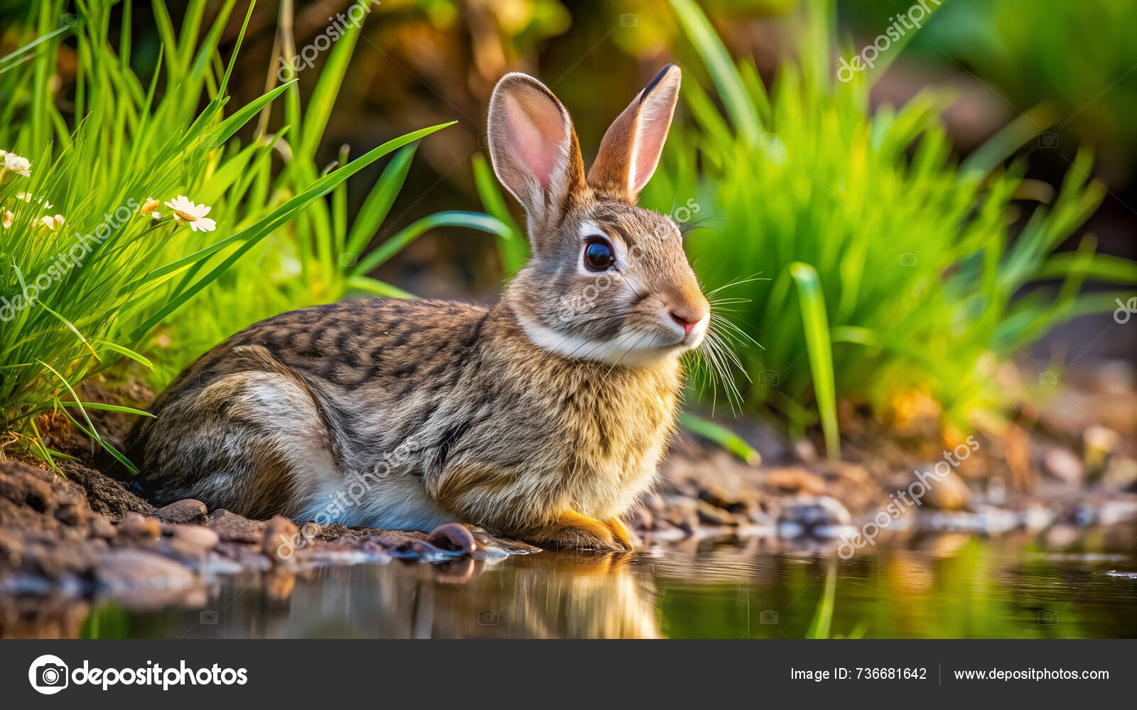 Eastern Cottontail Rabbit Rests Bank Generated Photo Portrait Front ...
