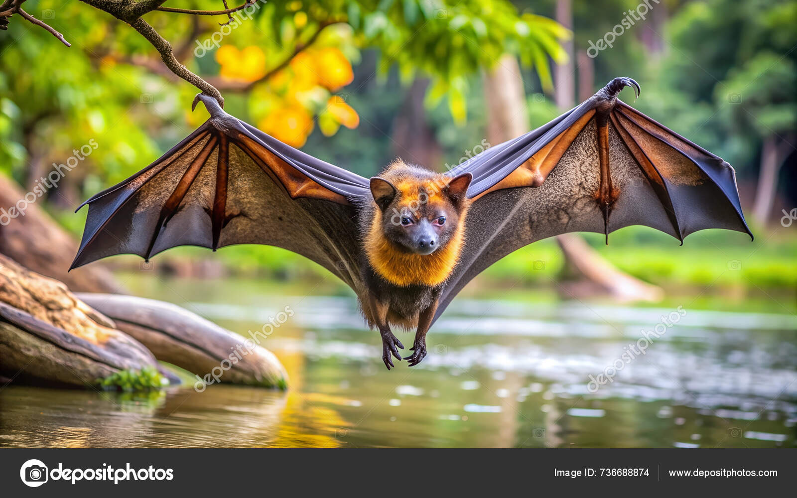 Flying Fox Rests Bank Generated Photo Portrait Front View Image — Stock ...