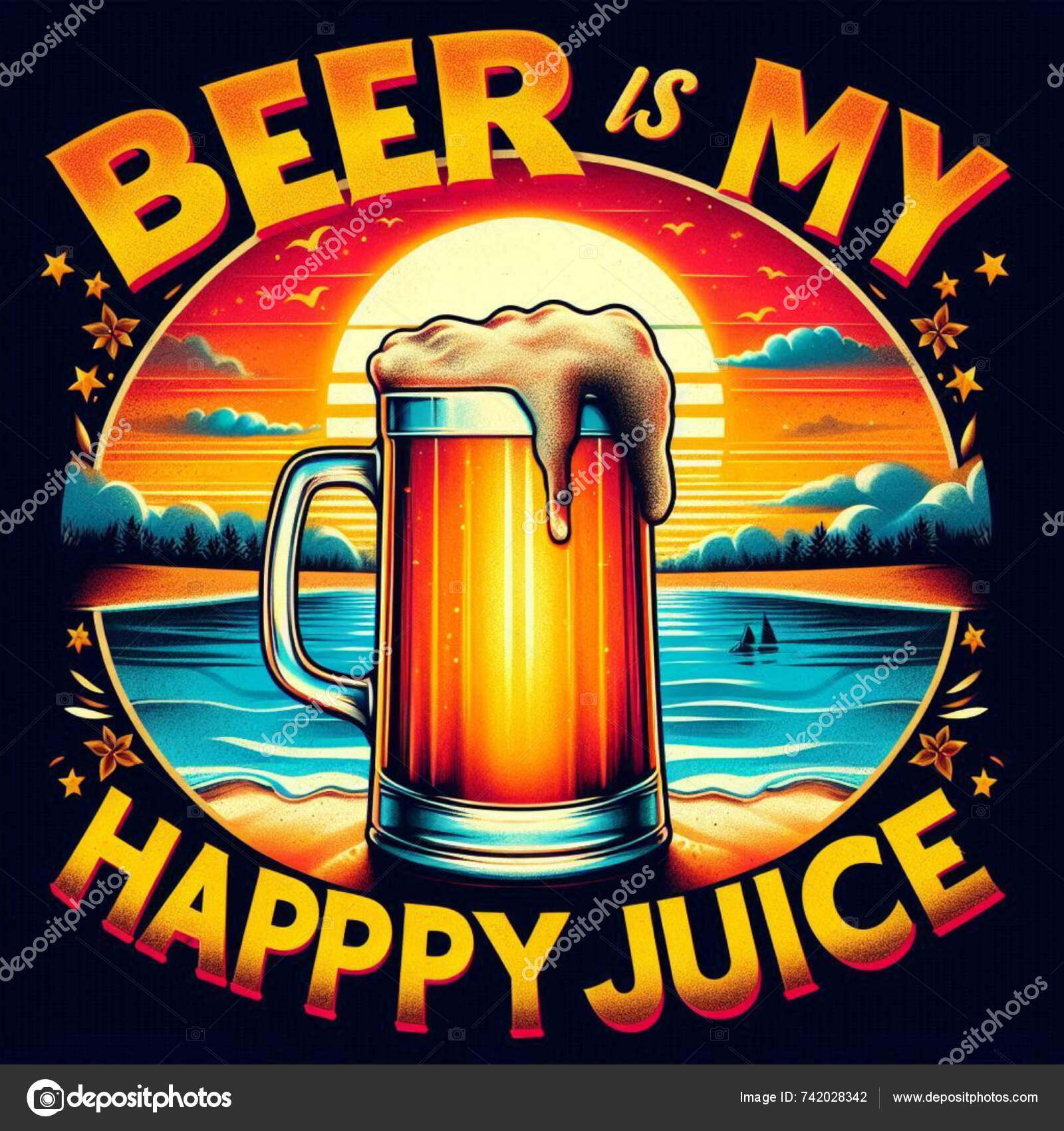 Shirt Design Picture Beer Words Beer Happy Juice — Stock Photo ...