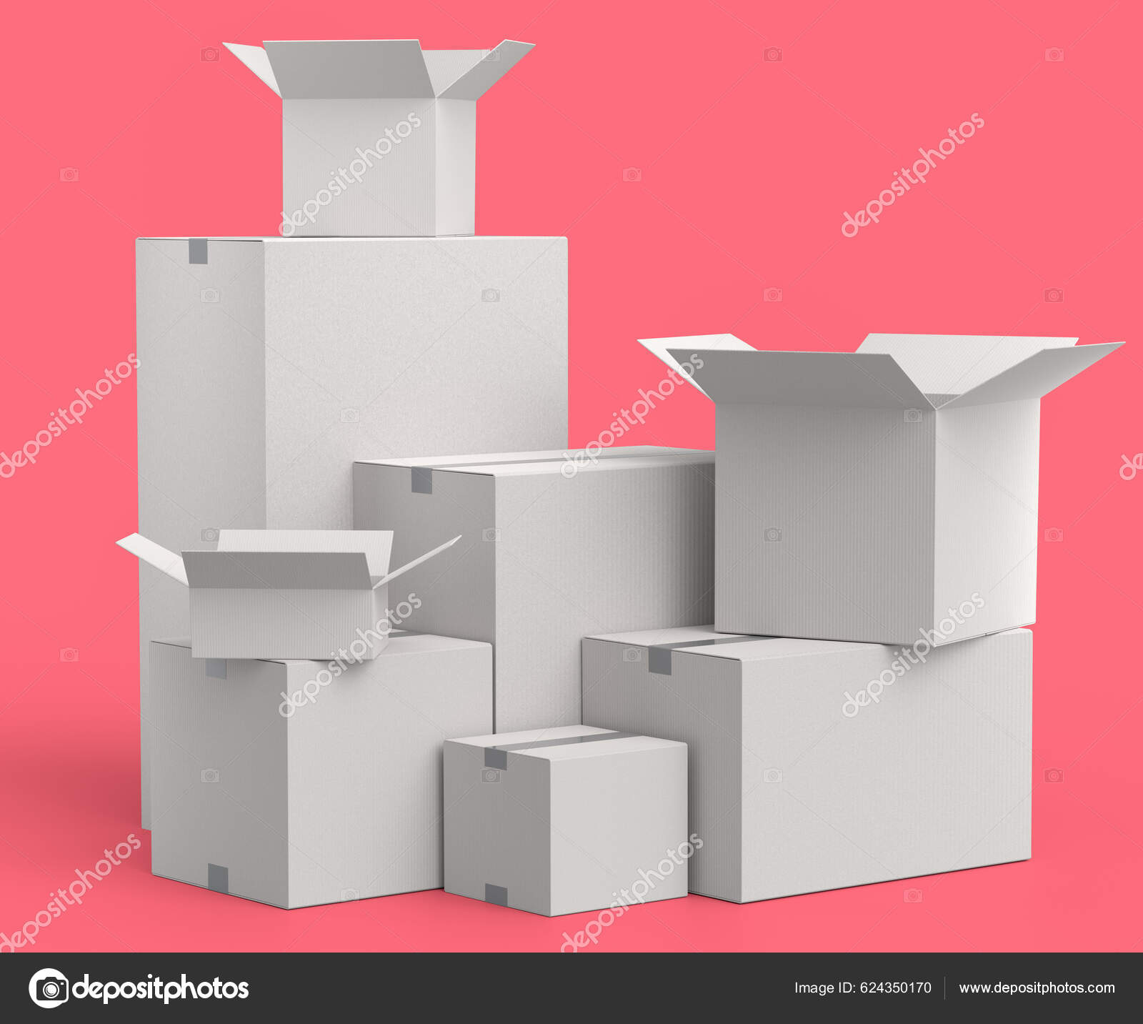 Stack Cardboard Boxes Carton Gift Box Isolated Pink Background Render — Stock Photo ...