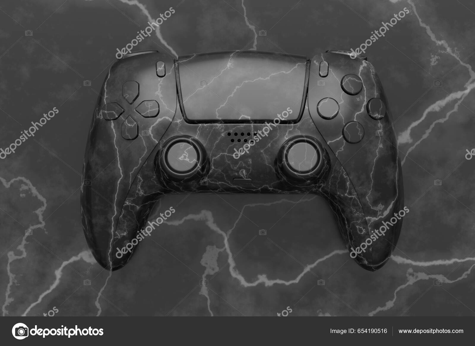 Realistic Video Game Joystick Black Marble Texture Black Background ...