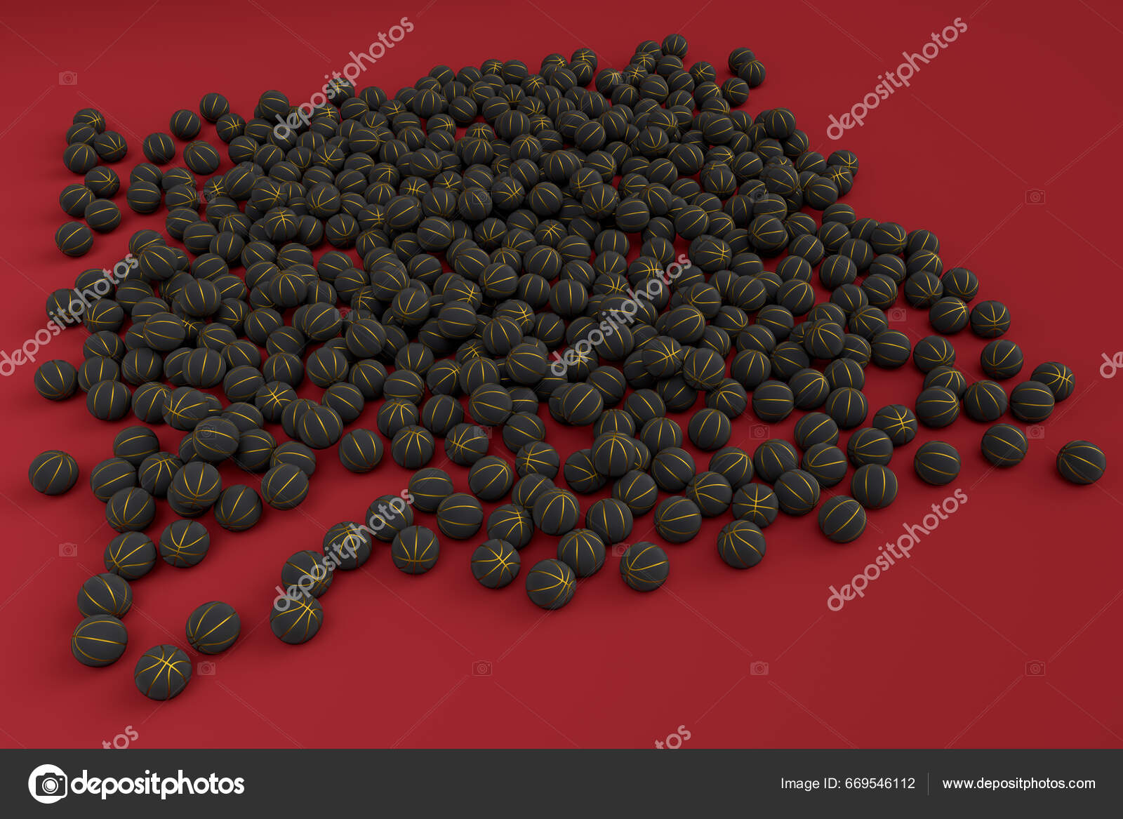 Many Flying Black Basketball Ball Falling Red Background Render Sport ...
