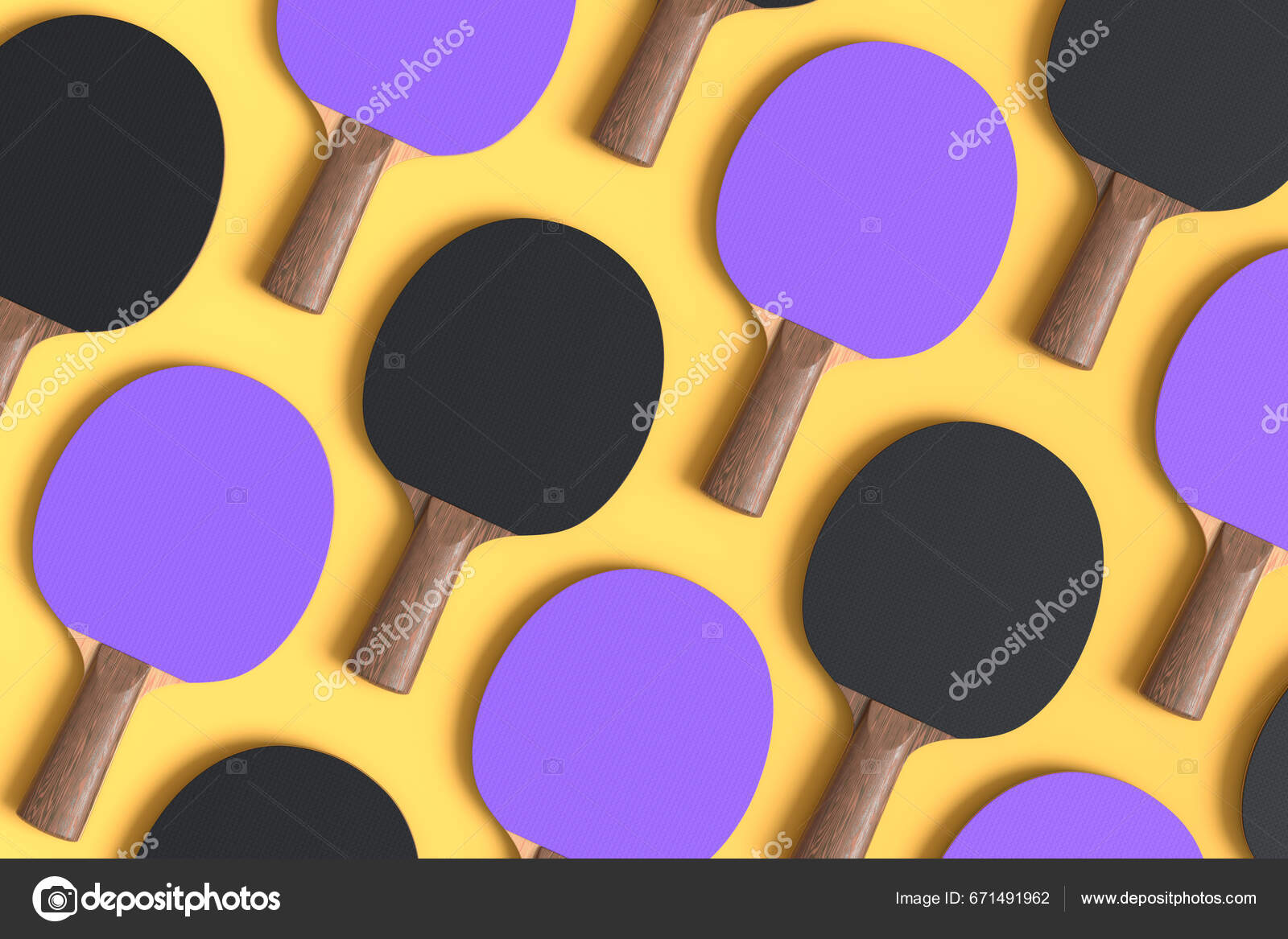 Pair Ping Pong Rackets Table Tennis Ball Isolated Yellow Background ...