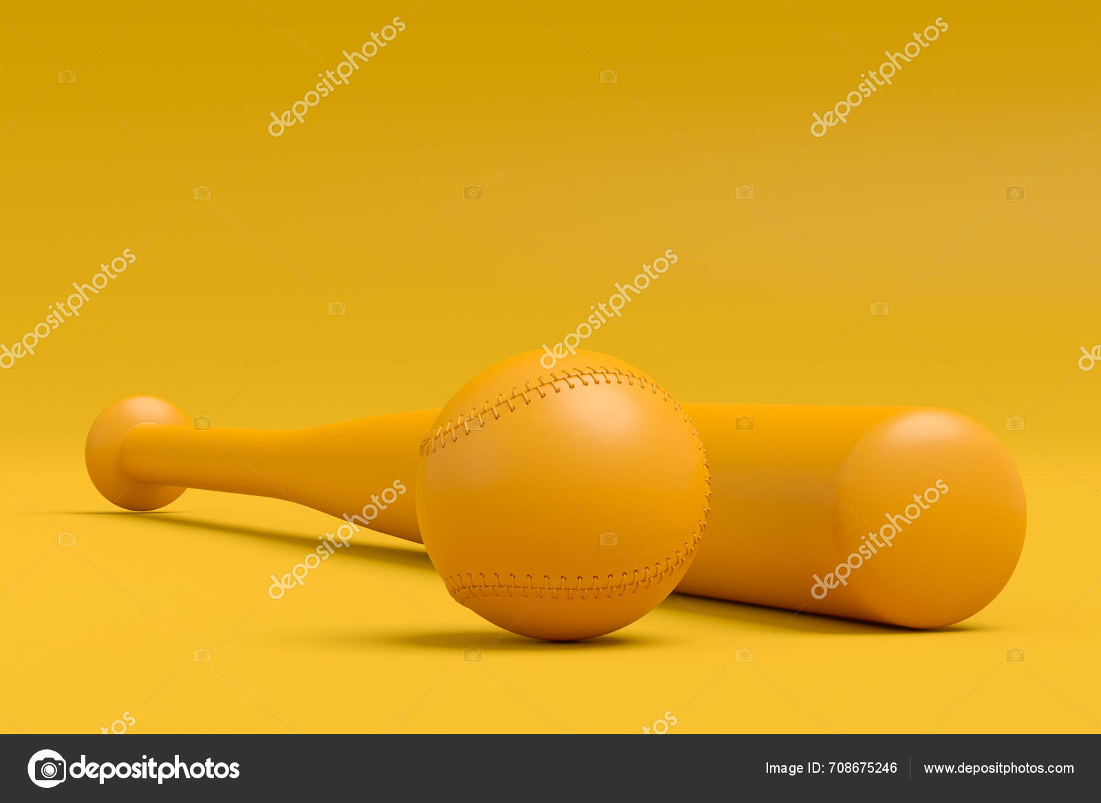 Wooden Professional Softball Baseball Bat Ball Isolated Monochrome ...