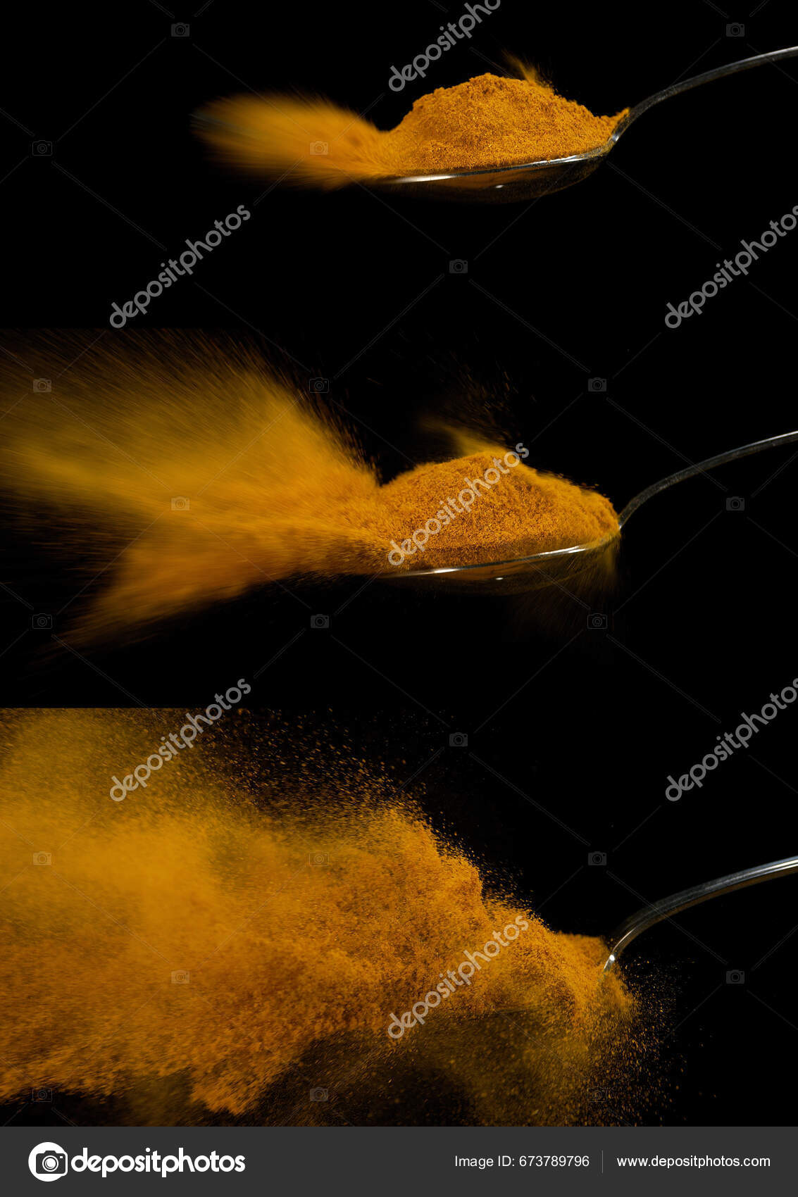 Spoon Curry Powder Falling Spoon Black Background — Stock Photo ...