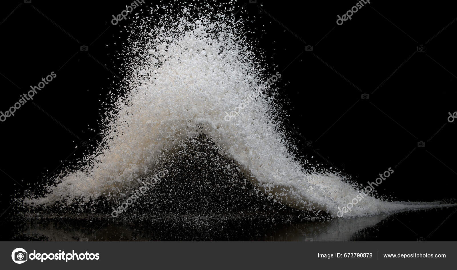 Coconut Cocos Nucifera Powder Falling Black Background — Stock Photo ...
