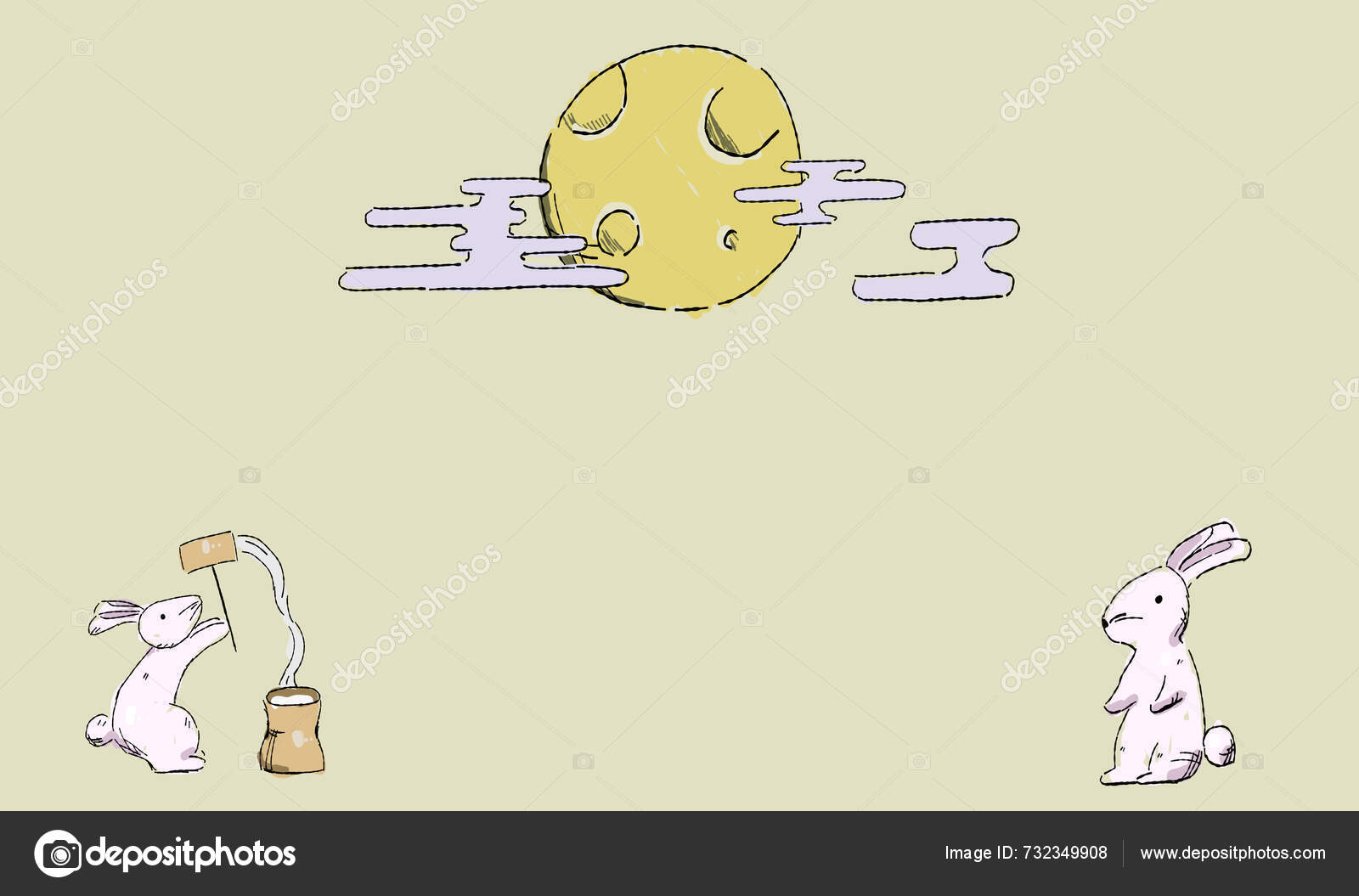 Scene Rabbit Making Mochi Full Moon Beige Sky — Stock Photo ...