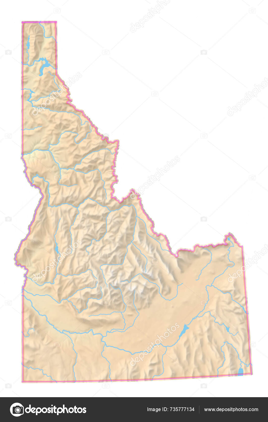 Map State Idaho United States America Showing Isolated Territory Relief ...