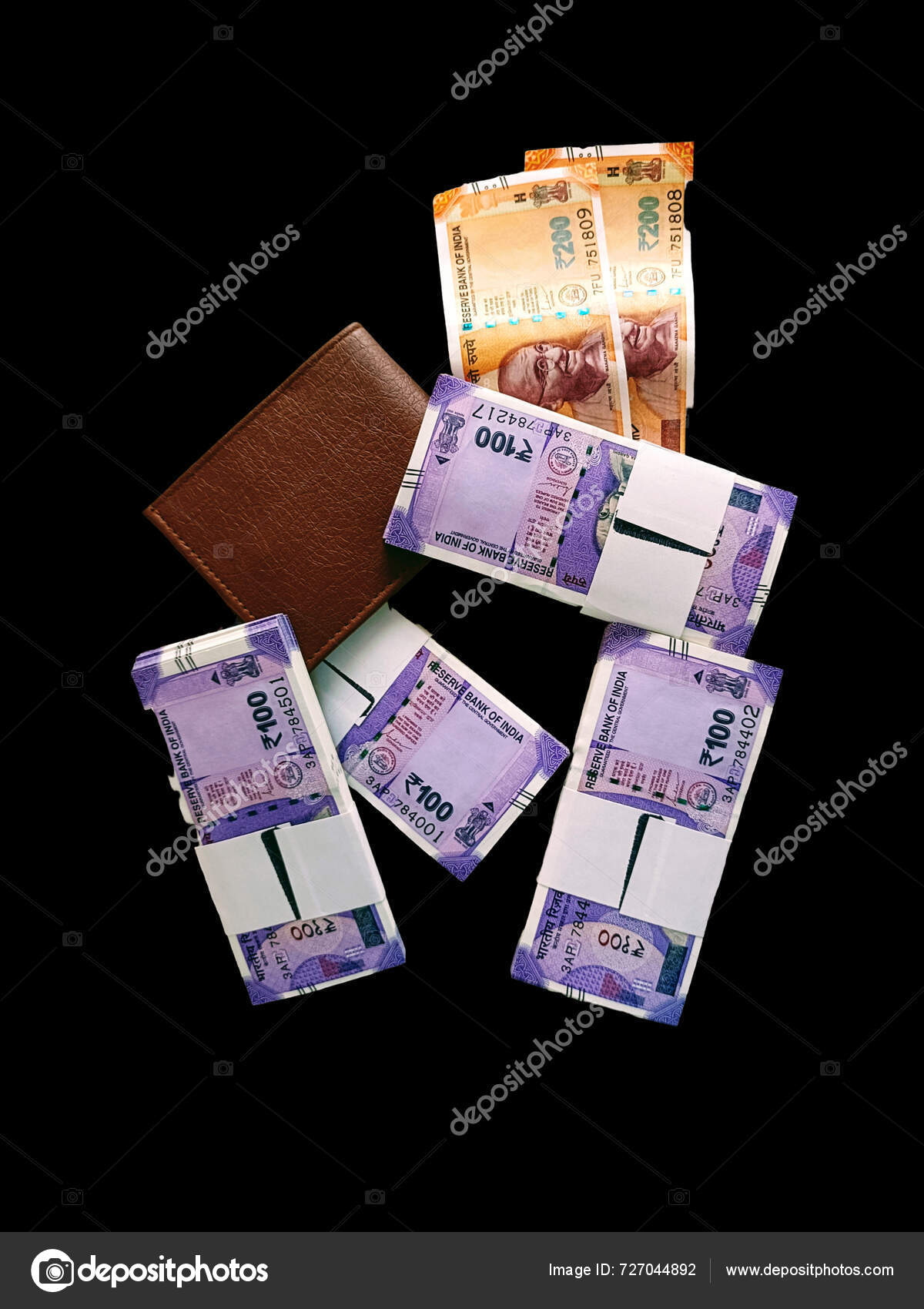 Indian Rupee 100 Currency Note Bundles Rupee 200 Notes Brown — Stock ...