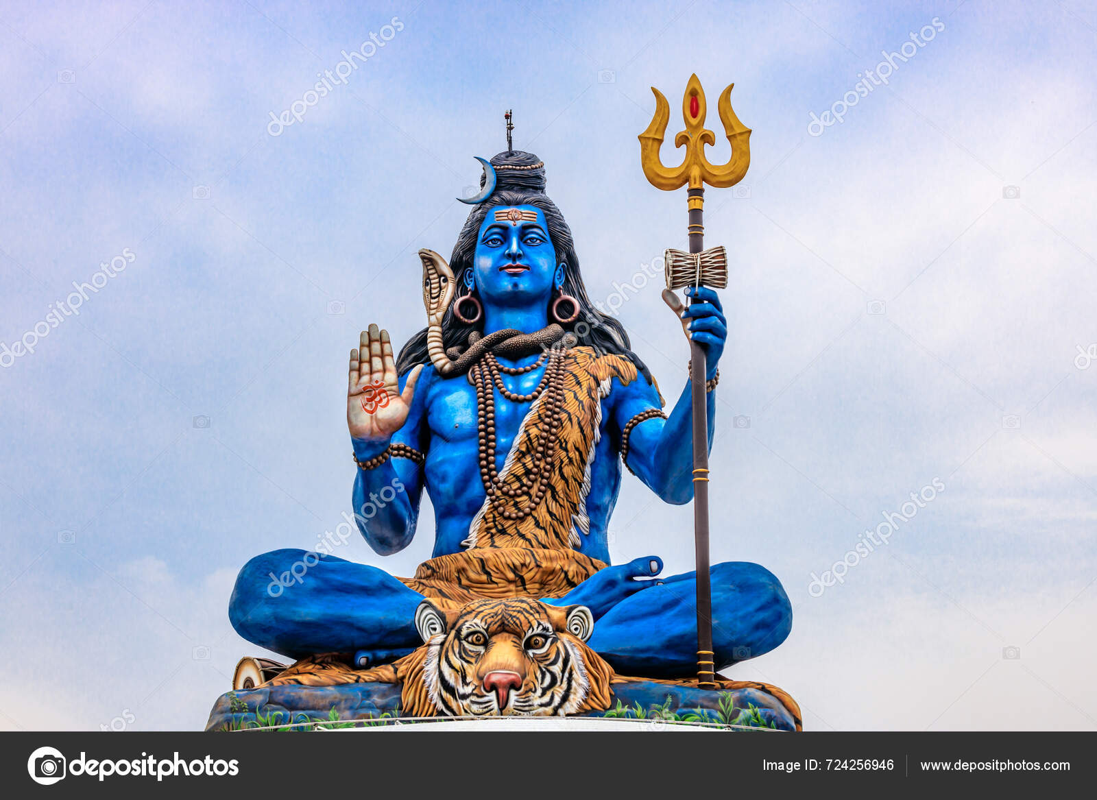 Blue Statue Lord Shiva Seated Tiger Skin Holding Trident Displaying ...