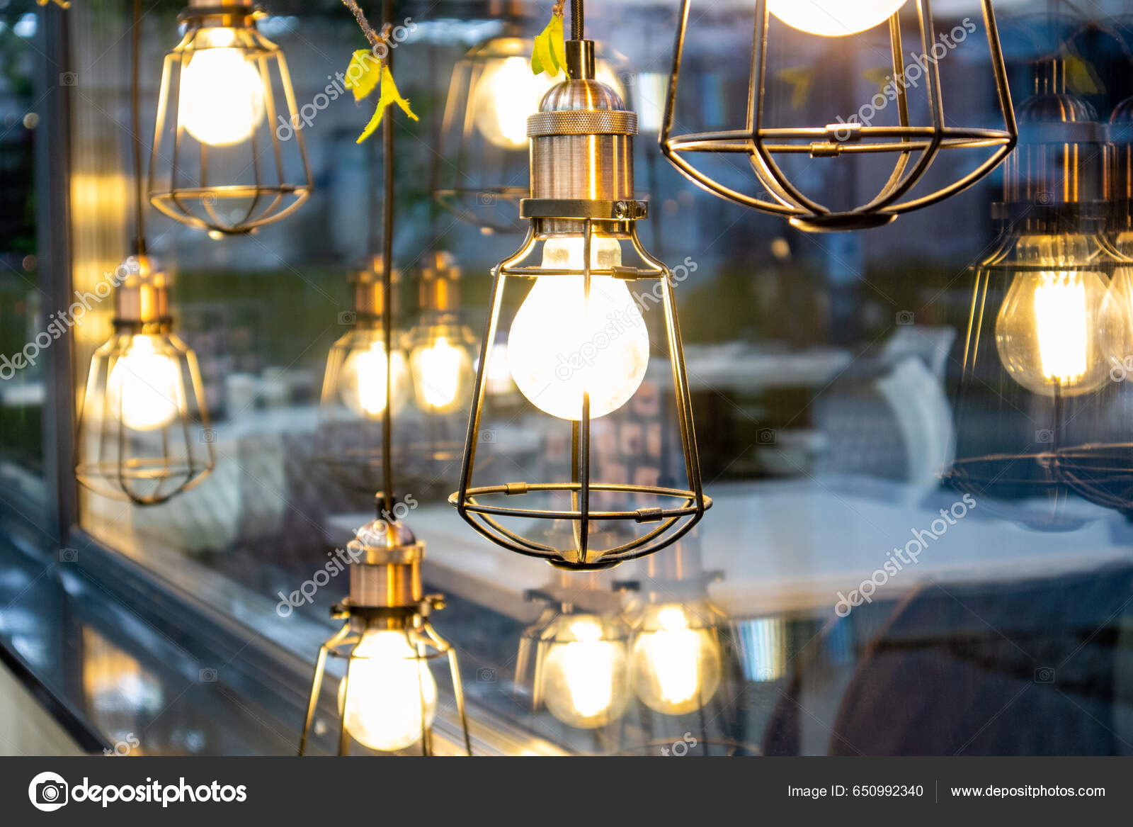 Glowing Light Bulb Reflection Window Photo — Stock Photo © bykvector ...