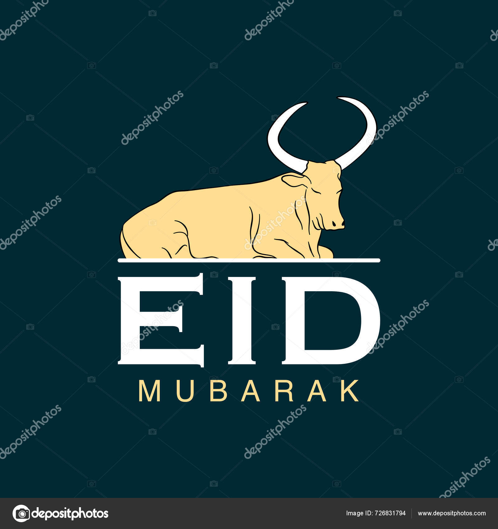 Desain Idul Mubarak Dengan Gambar Sapi Duduk Idul Adha Vektor Stok oleh ...