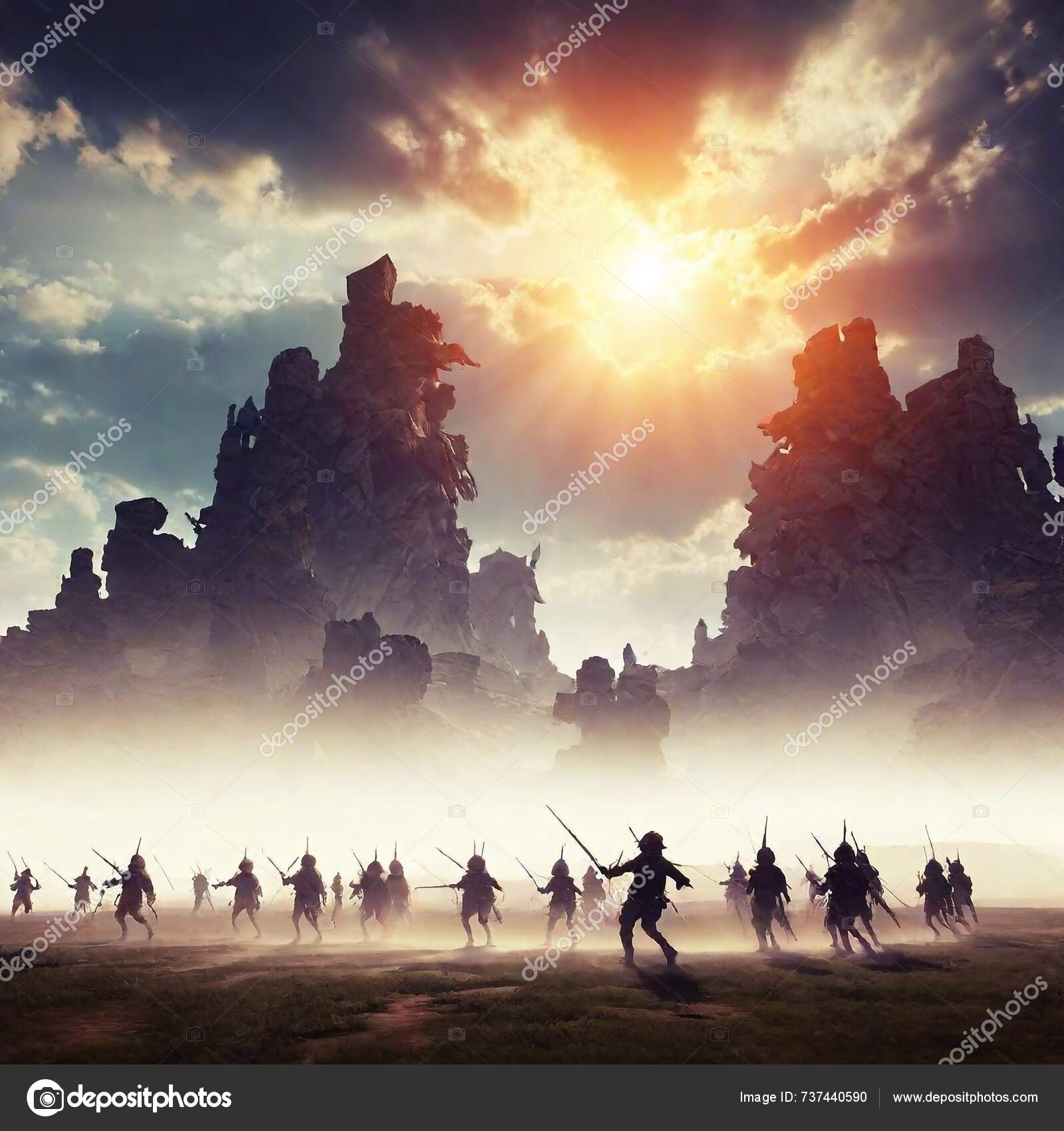 Fantasy Landscape Large Medieval Warrior — Stock Photo © Depositphotos ...