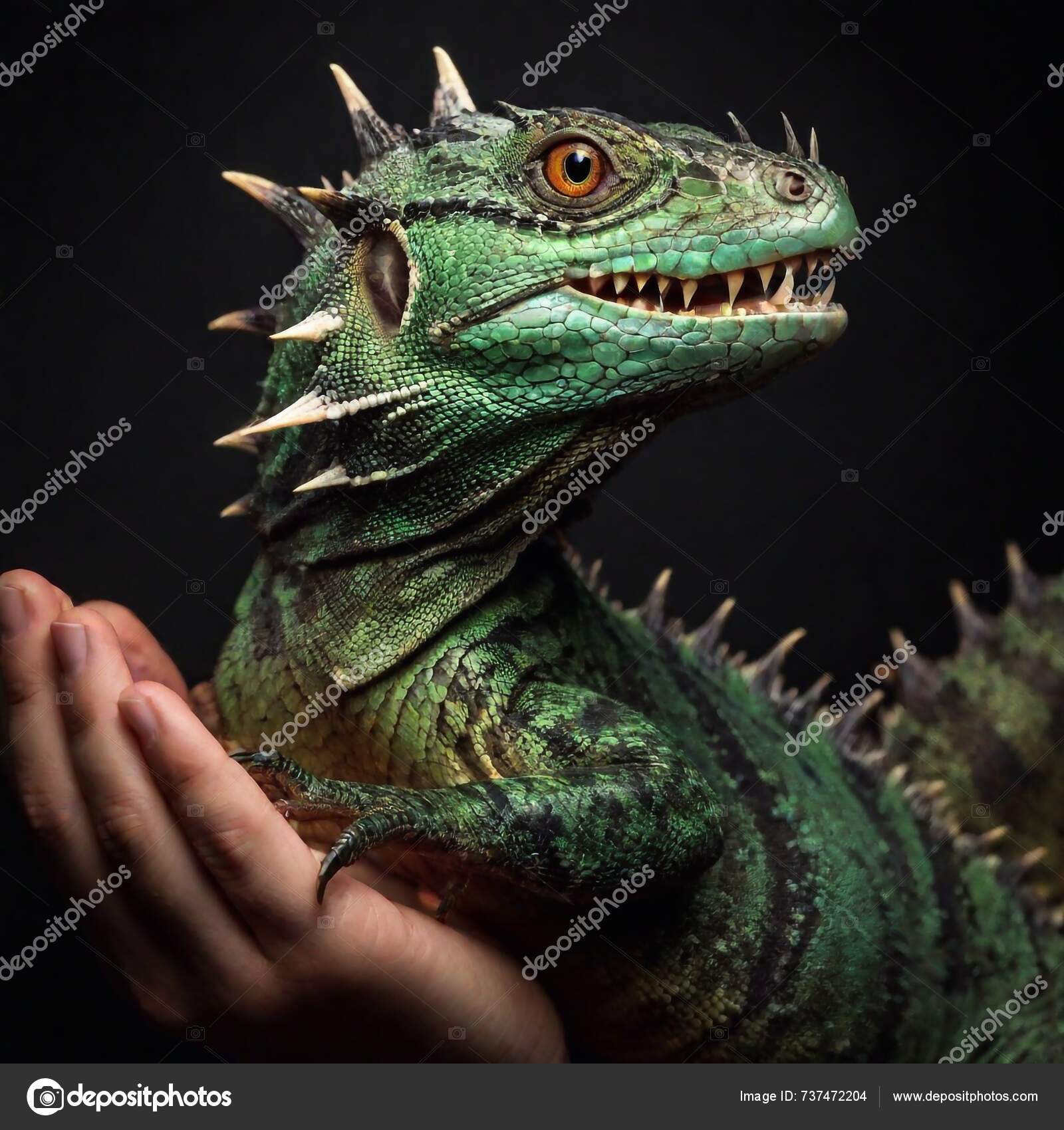 Macro Dragón Extremo Con Alas Las Manos Retrato Negro — Foto de stock ...