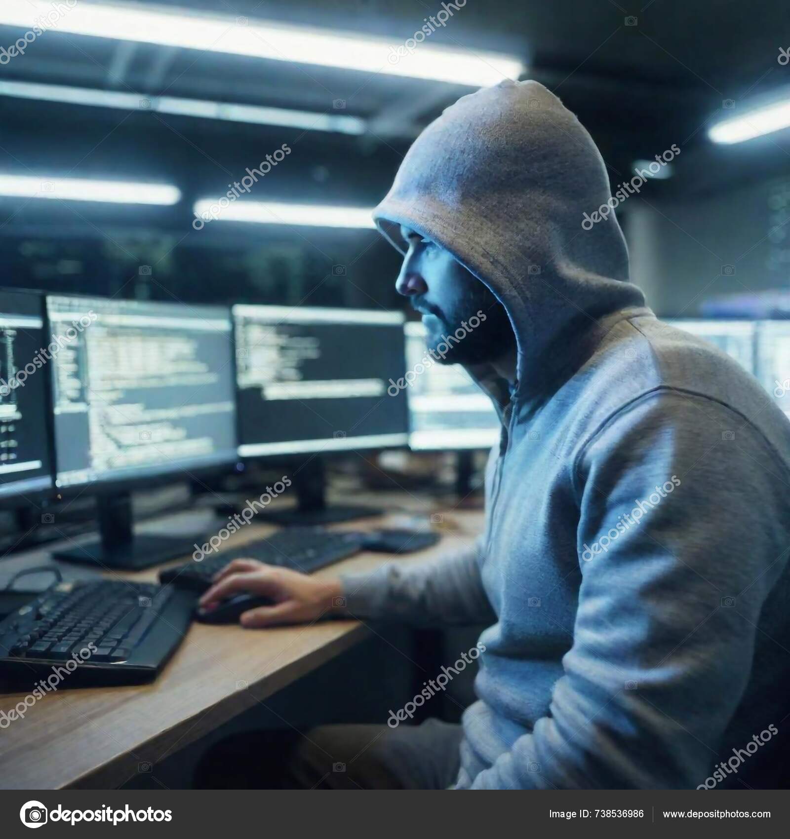 Create Extreme Wide Shot Computer Hacker Eye Level Angle Use — Stock ...