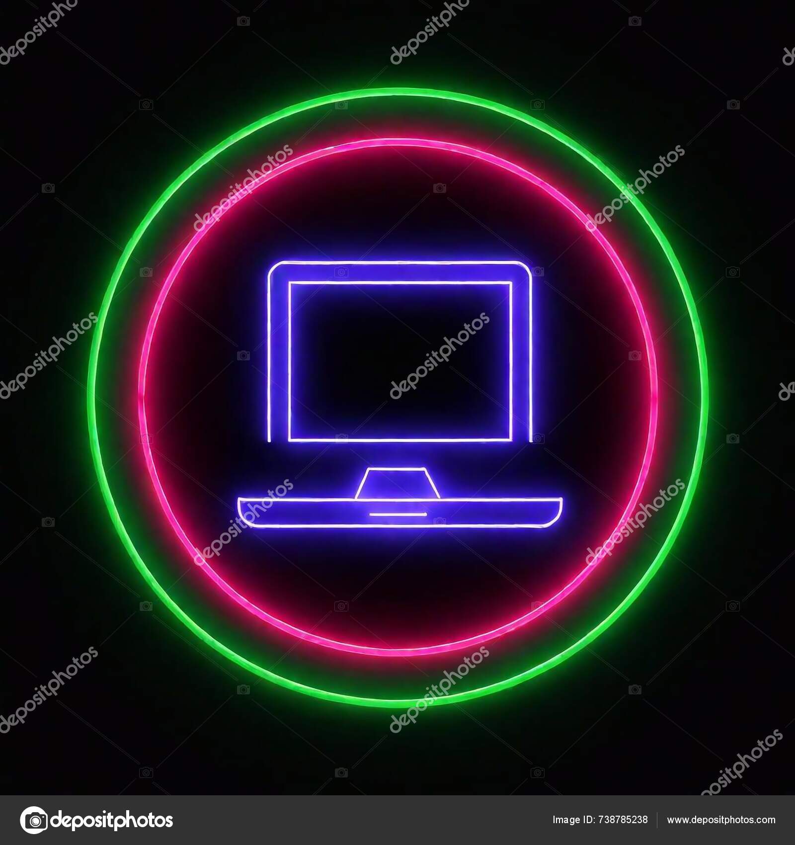 Neon Computer Laptop Logo Extreme Wide Shot Logo Circle — Stock Photo ...