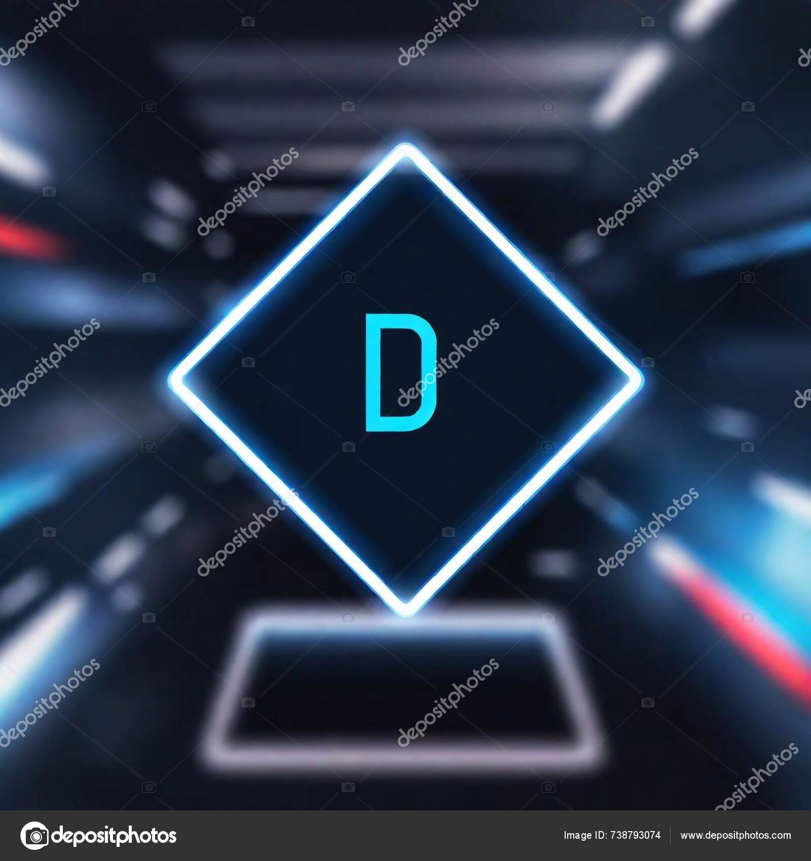High Angle Close Futuristic Computer Logo Illuminated Led Lights Deep ...