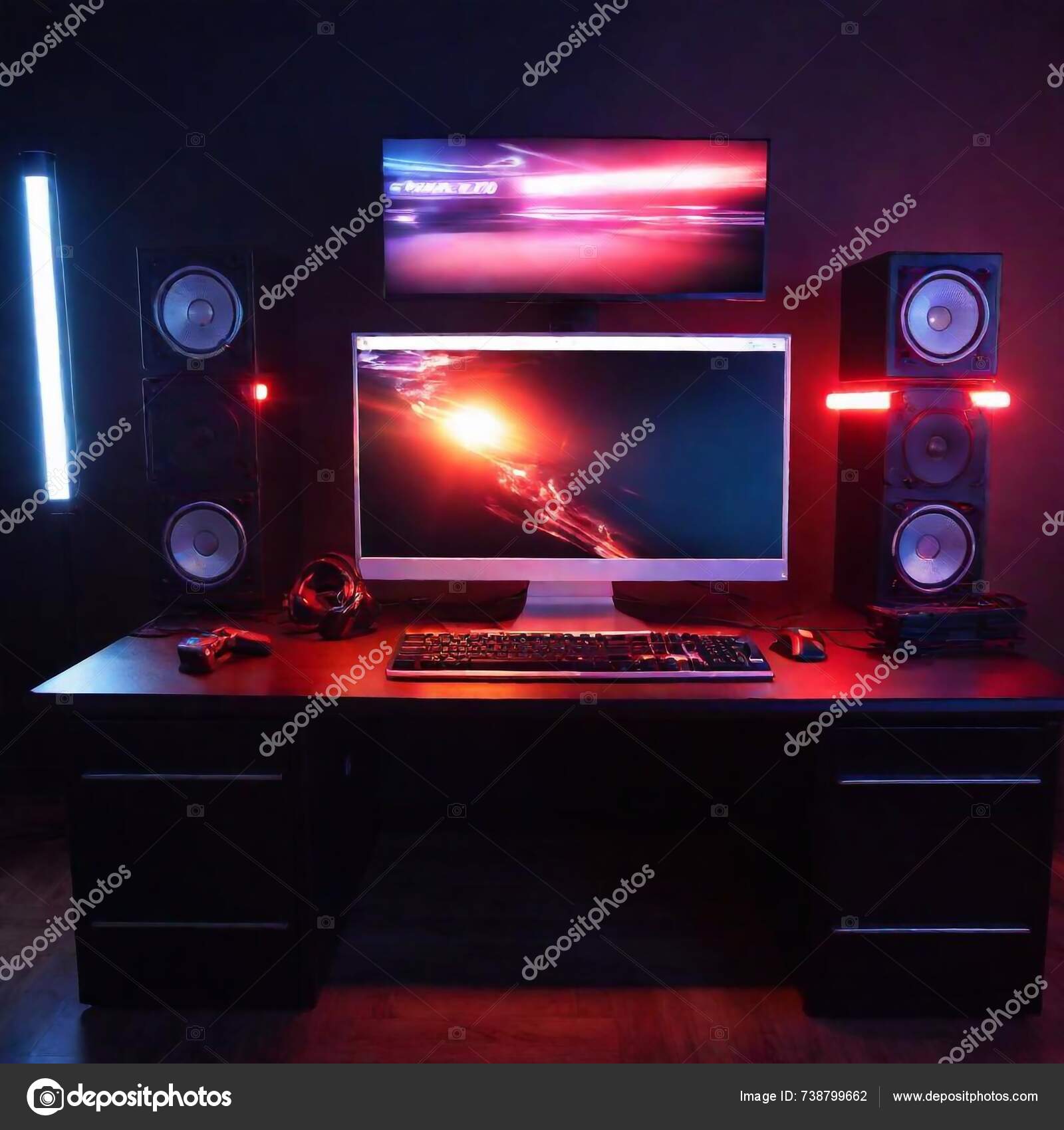 Crimson Computer Intense Gaming Battle Station Dramatic Lighting Latest ...