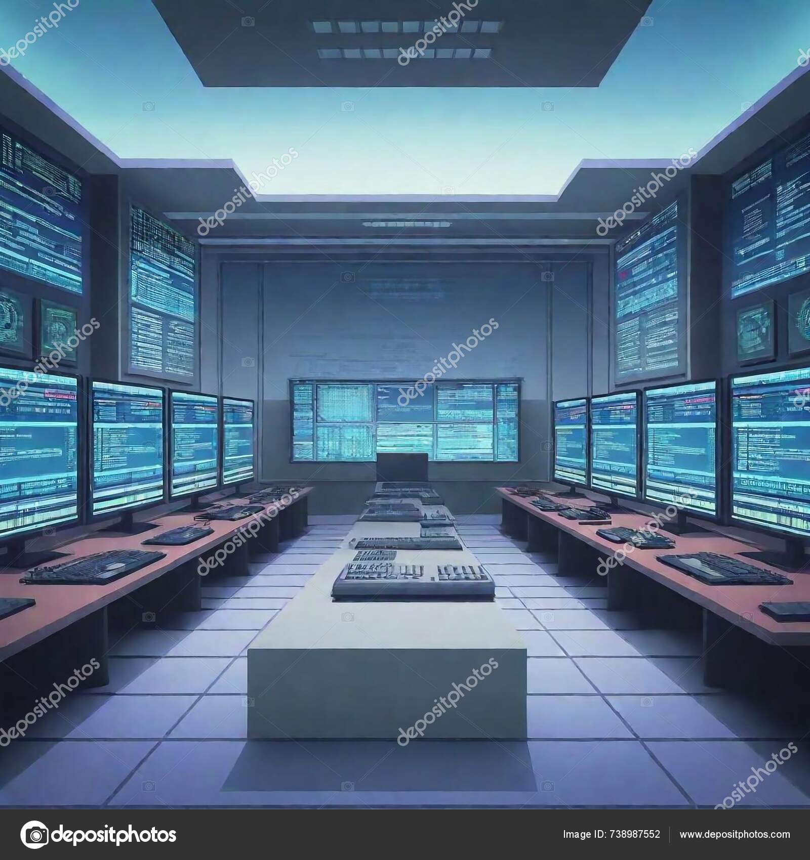 Establishing Eye Level Pixel Art Scene Vast Control Room Multiple ...