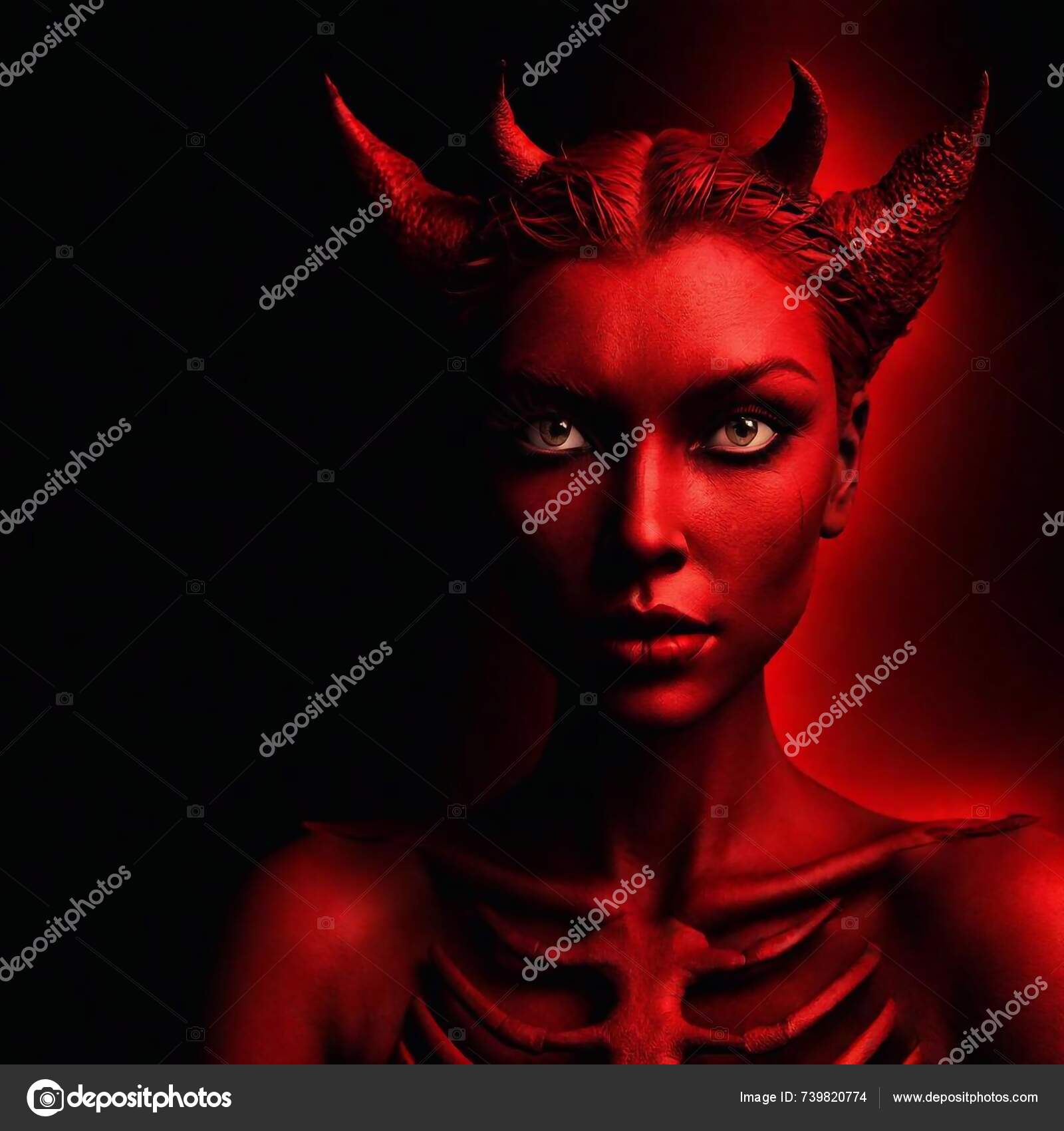 Red Sketch Devil Female Spooky Halloween Costume Seen Medium Long ...