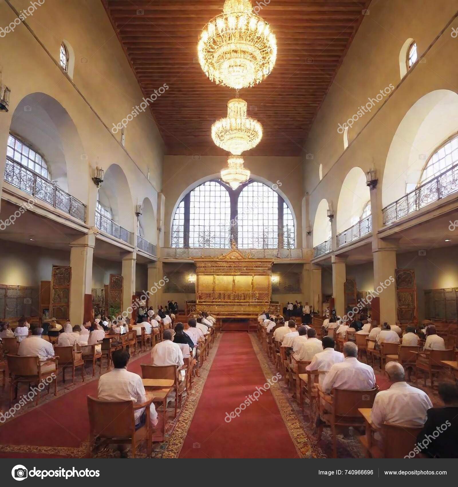 Full Shot Synagogue Congregation Standing Final Neilah Prayer Everyone ...