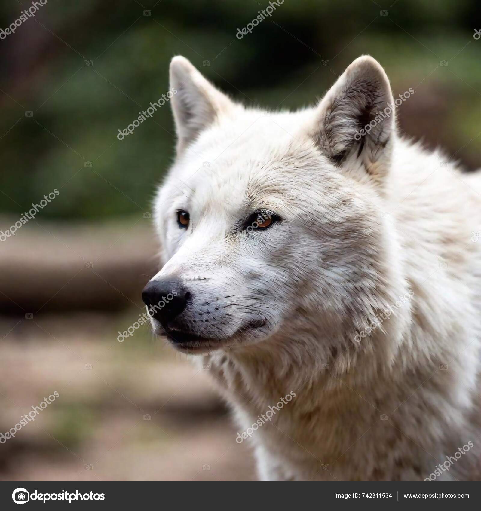 Portrait Beautiful White Wolf — Stock Photo © Depositphotos AI #742311534