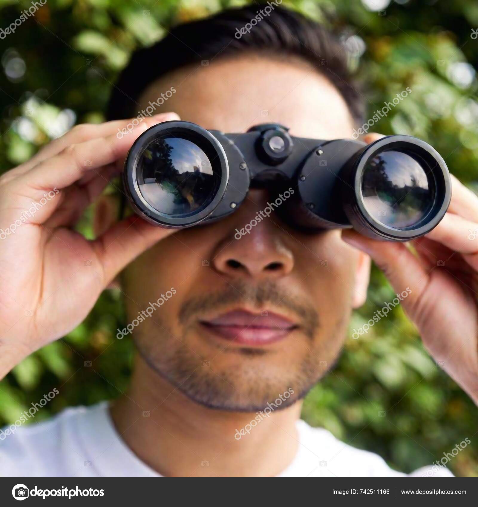 Asian Man Looking Binoculars — Stock Photo © Depositphotos AI #742511166