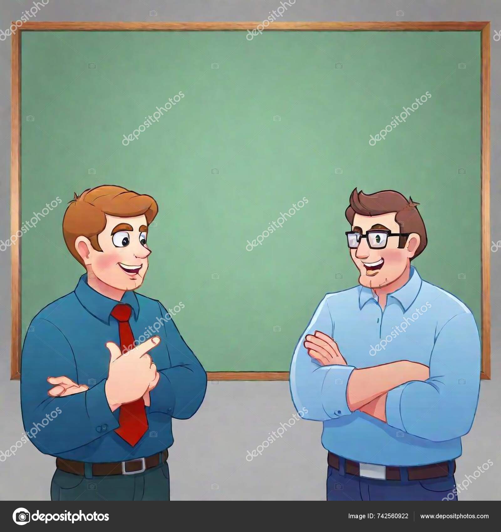 Cartoon Illustration Two Young Students School Uniform — Stock Photo ...
