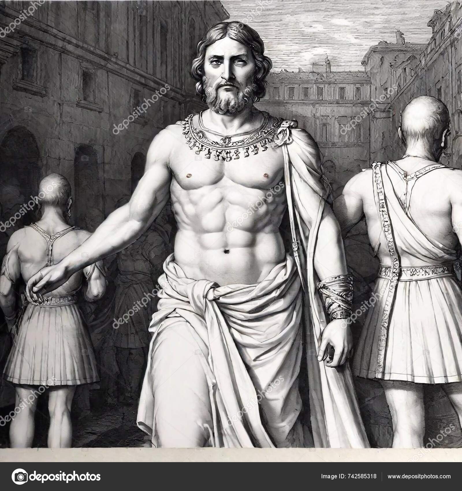 Emperor Diocletian Leading Ancient Roman Army Vintage Pencil Drawing ...