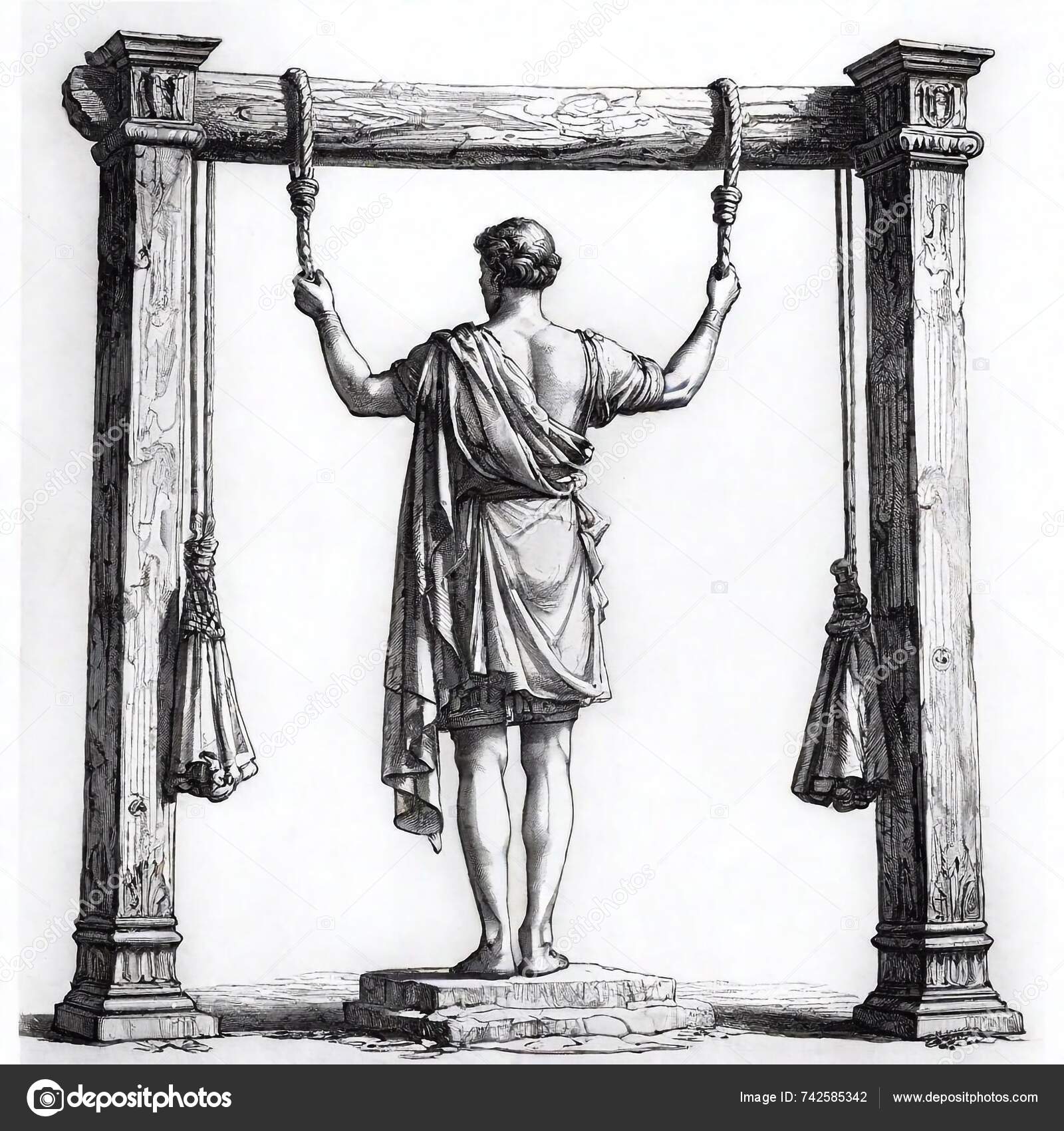 Ancient Roman Emperor Valentinian Dead Hanged Gallows Vintage Pencil ...