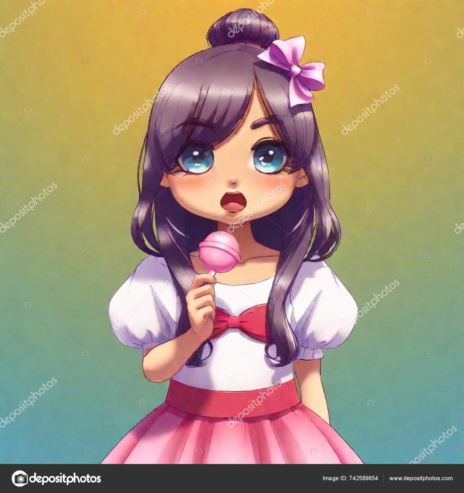 Asian Anime Chibi Glamour Party Girl Winking Smiling Extra Pose — Stock ...