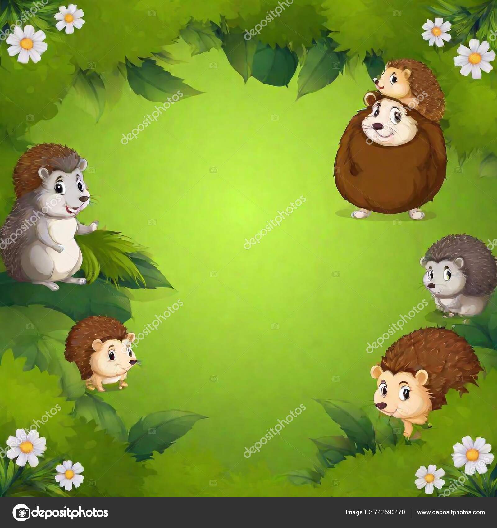 Frame Cute Hedgehogs — Stock Photo © Depositphotos AI #742590470