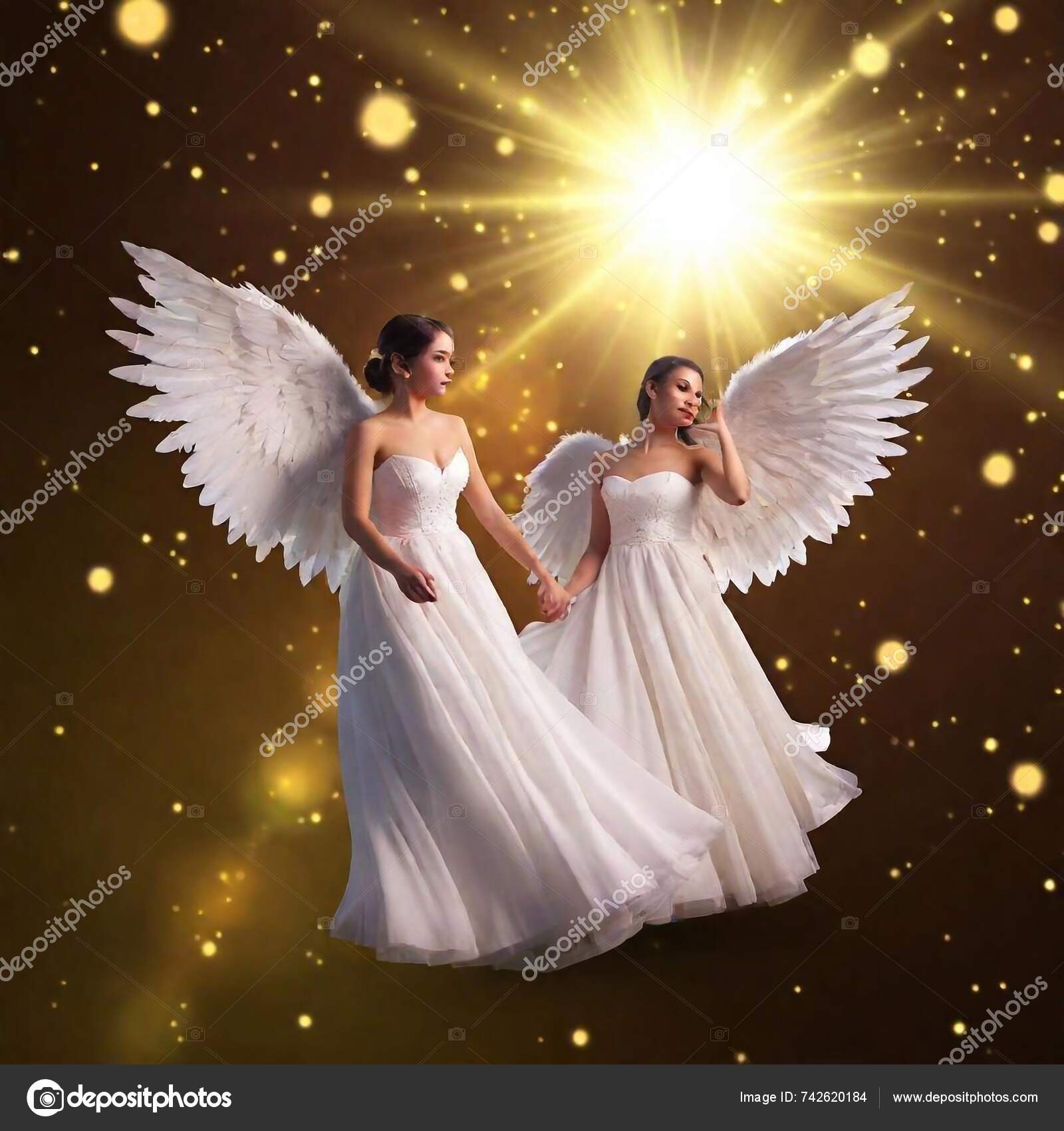 Beautiful Human Caucasian Hispanic Angels White Wings Flying Sky ...