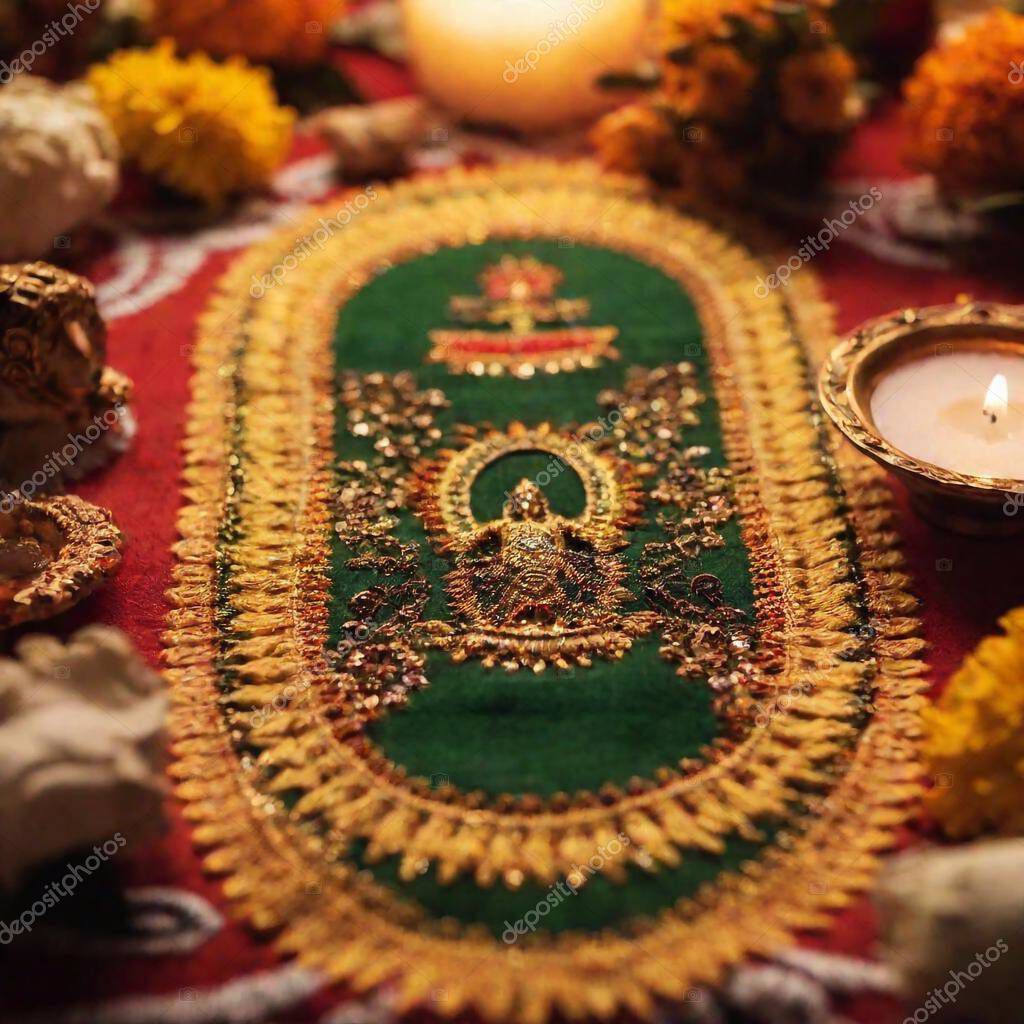 Un plano de primer plano extremo de un altar religioso para el Día de ...