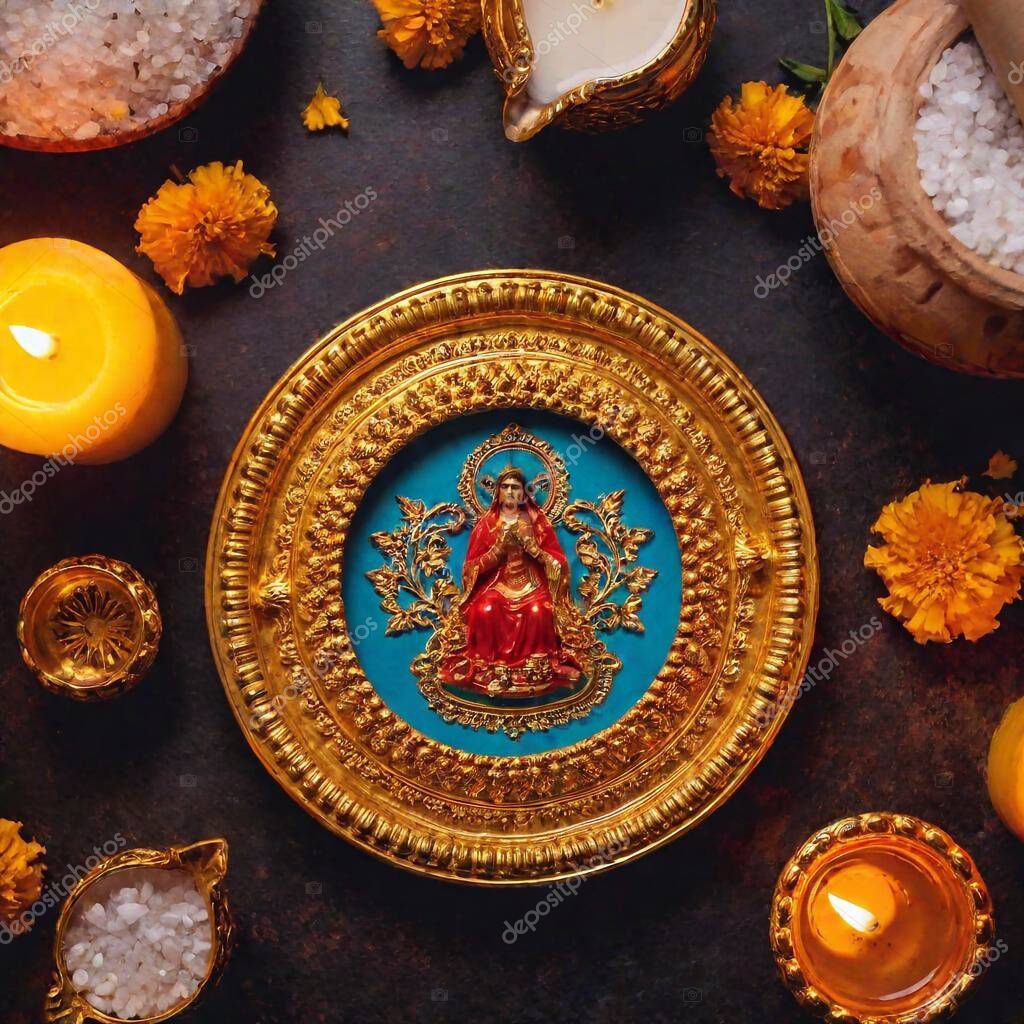 Un plano de primer plano extremo de un altar religioso para el Día de ...