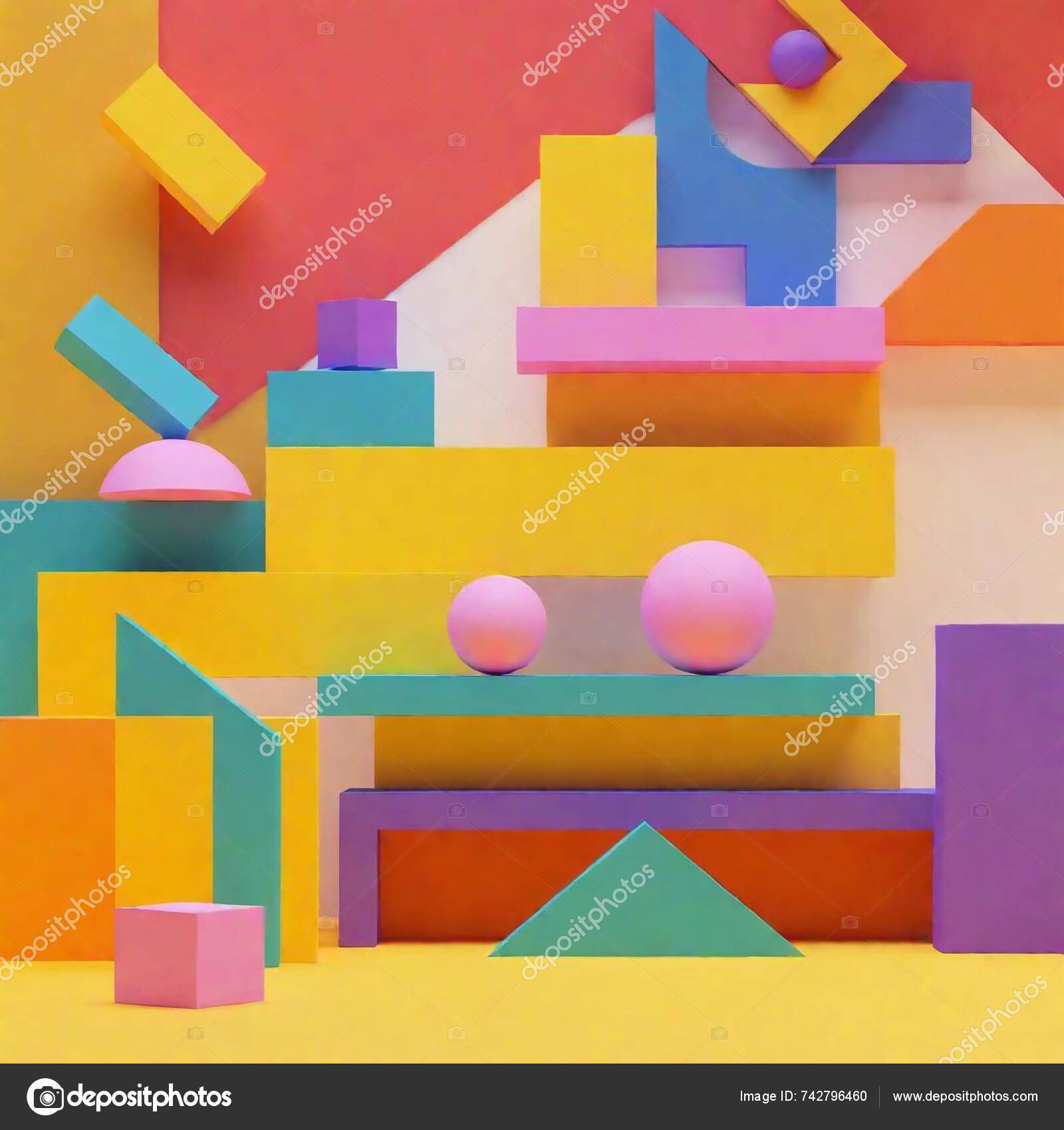 Geometric Playground Flatlay Composed Overlapping Geometric Shapes Bold ...