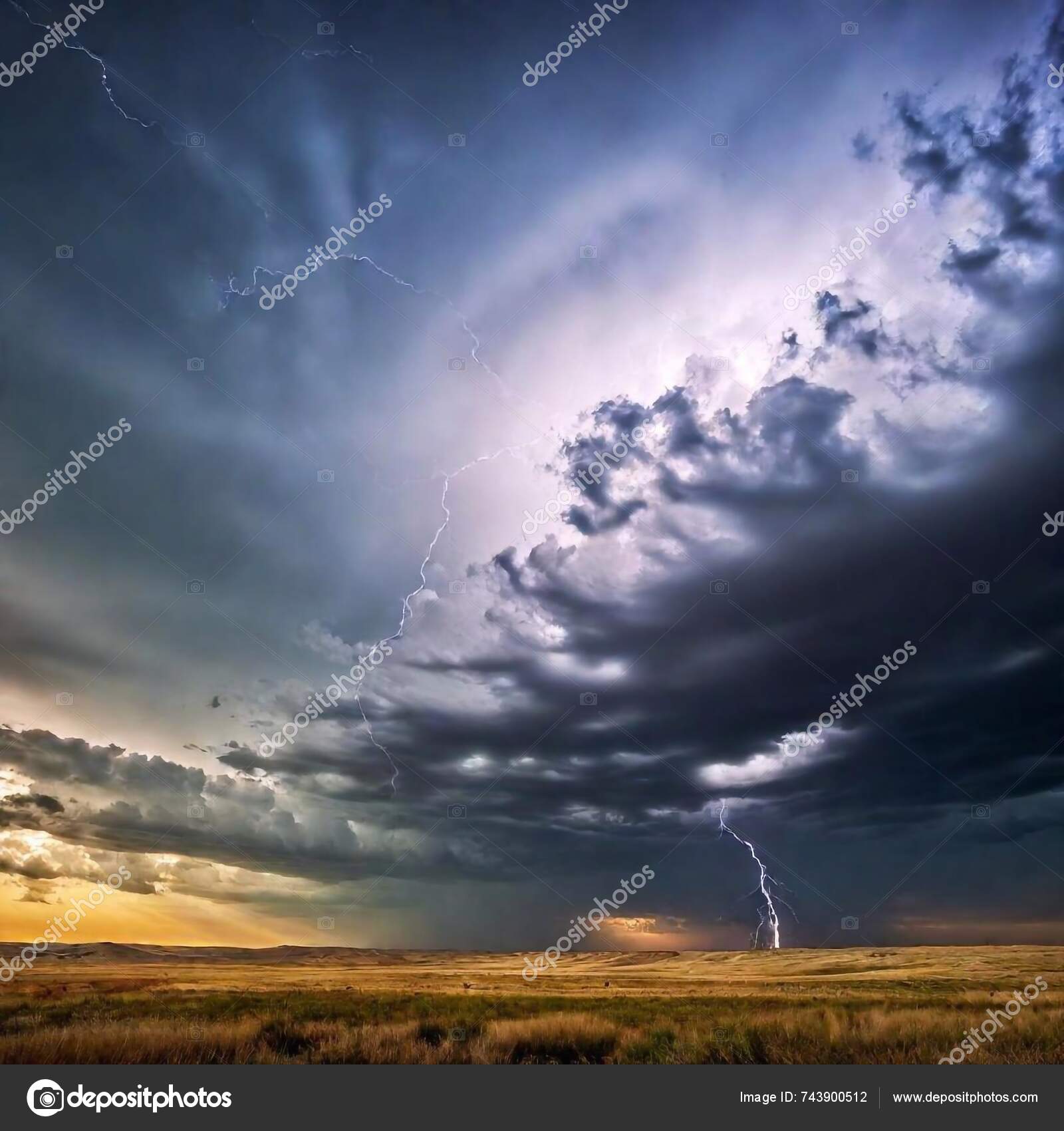 Eye Level Wide Shot Dramatic Stormy Sky Captured Flat Prairie — Stock ...