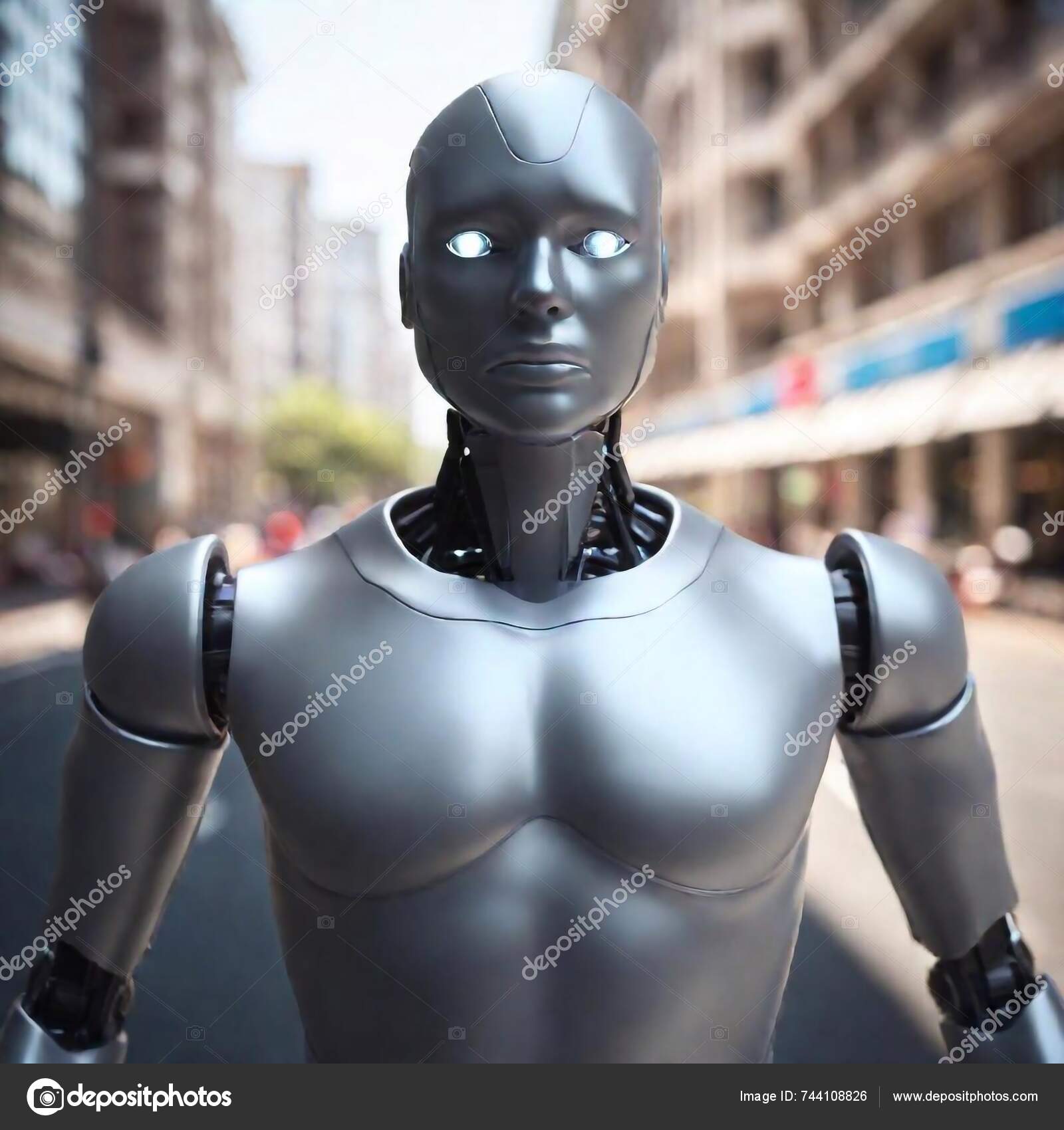 Close Portrait Half Destroyed Robot Hyper Detail Front Shot Focus ...